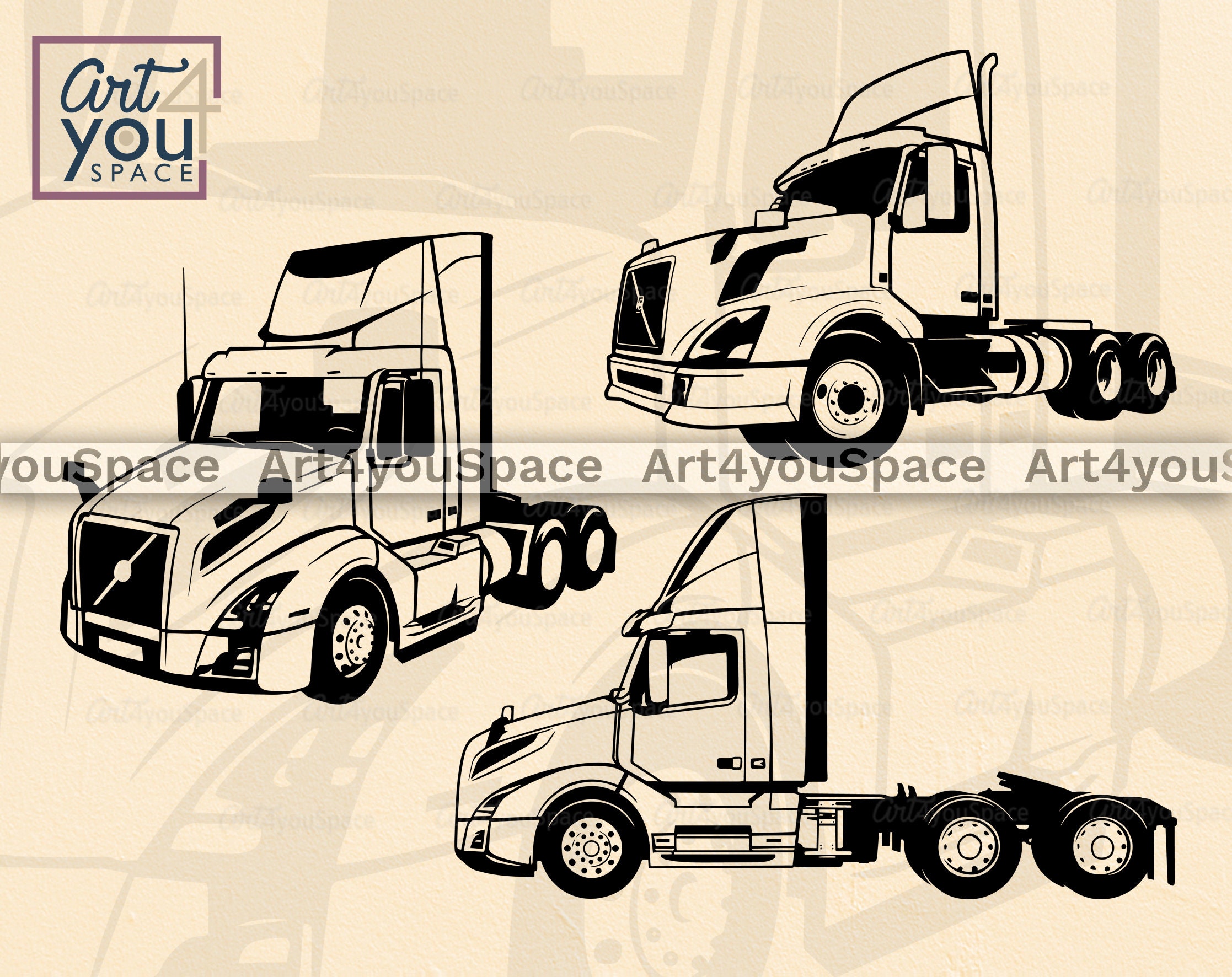 Volvo Day Cab Truck SVG Files Cricut Tractor Semi Trailer - Etsy