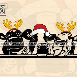 Cow Christmas SVG Set, Heifer Santa Hat Clipart, Calf Xmas Vector ...