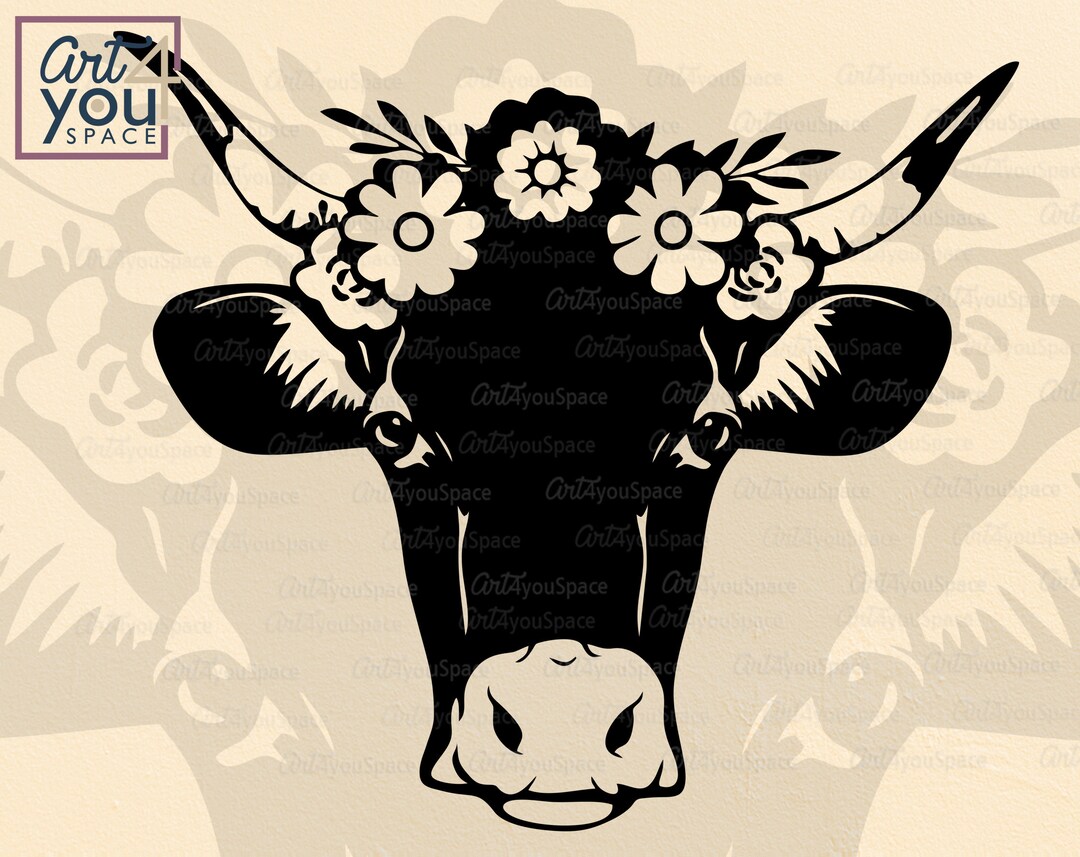 Cow Head Svg, Heifer Png, Cow Clipart, Animal Kingdom Svg, Flower ...