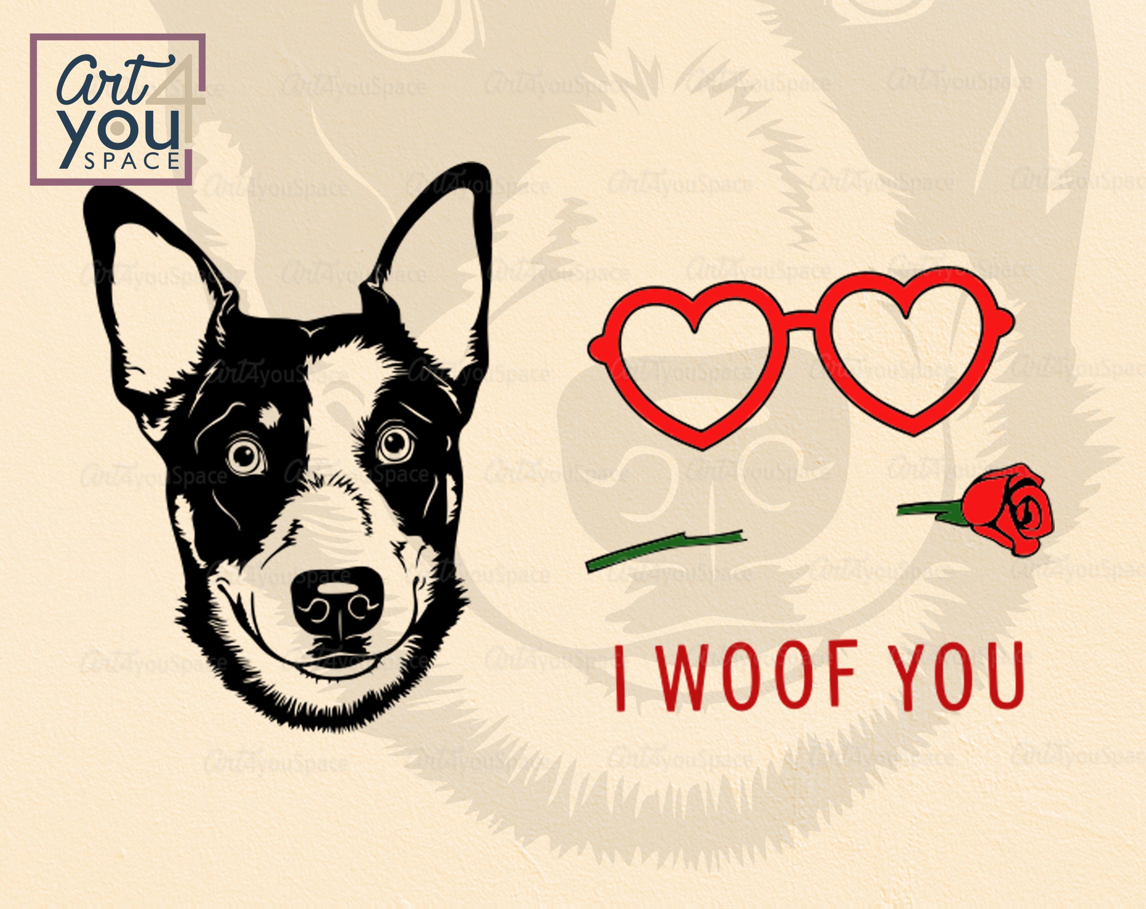 Australian Blue Heeler Svg, Dog Svg Cricut, Face Heart Glasses Head ...
