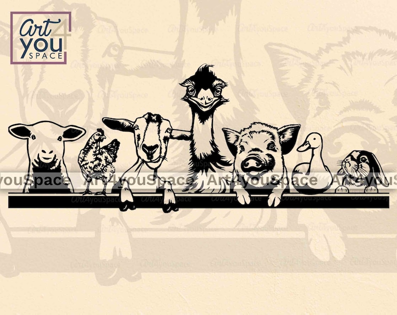 Farm Animals Clipart, Svg Files for Cricut, Pig Cow Emu Donkey Chicken ...