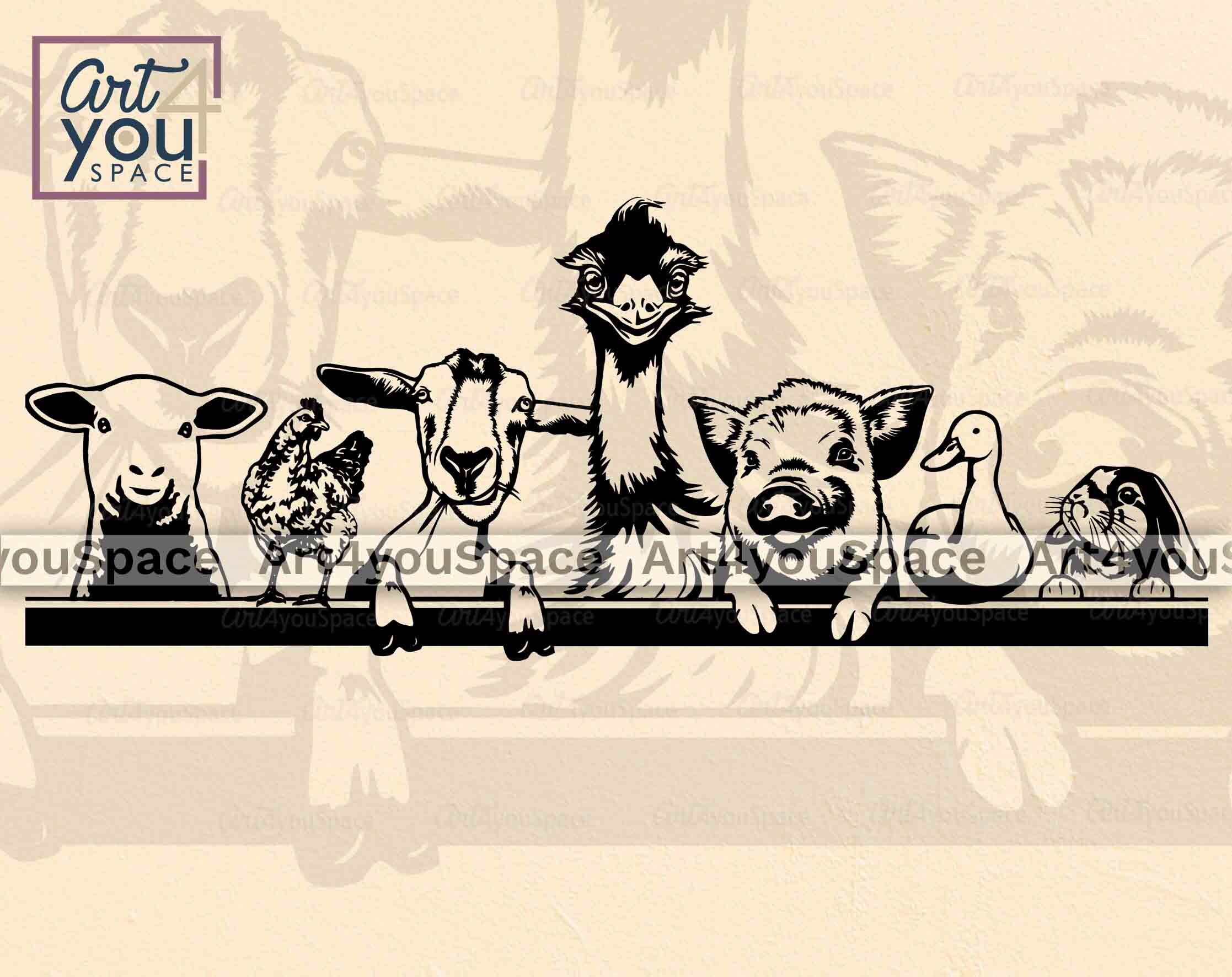 Farm Animals Clipart Svg Files for Cricut Pig Cow Emu Donkey - Etsy