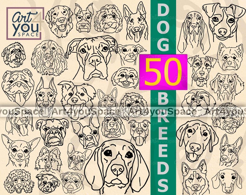 Dog Outline SVG Bundle Cricut Breed Clipart Png Face Sketch - Etsy