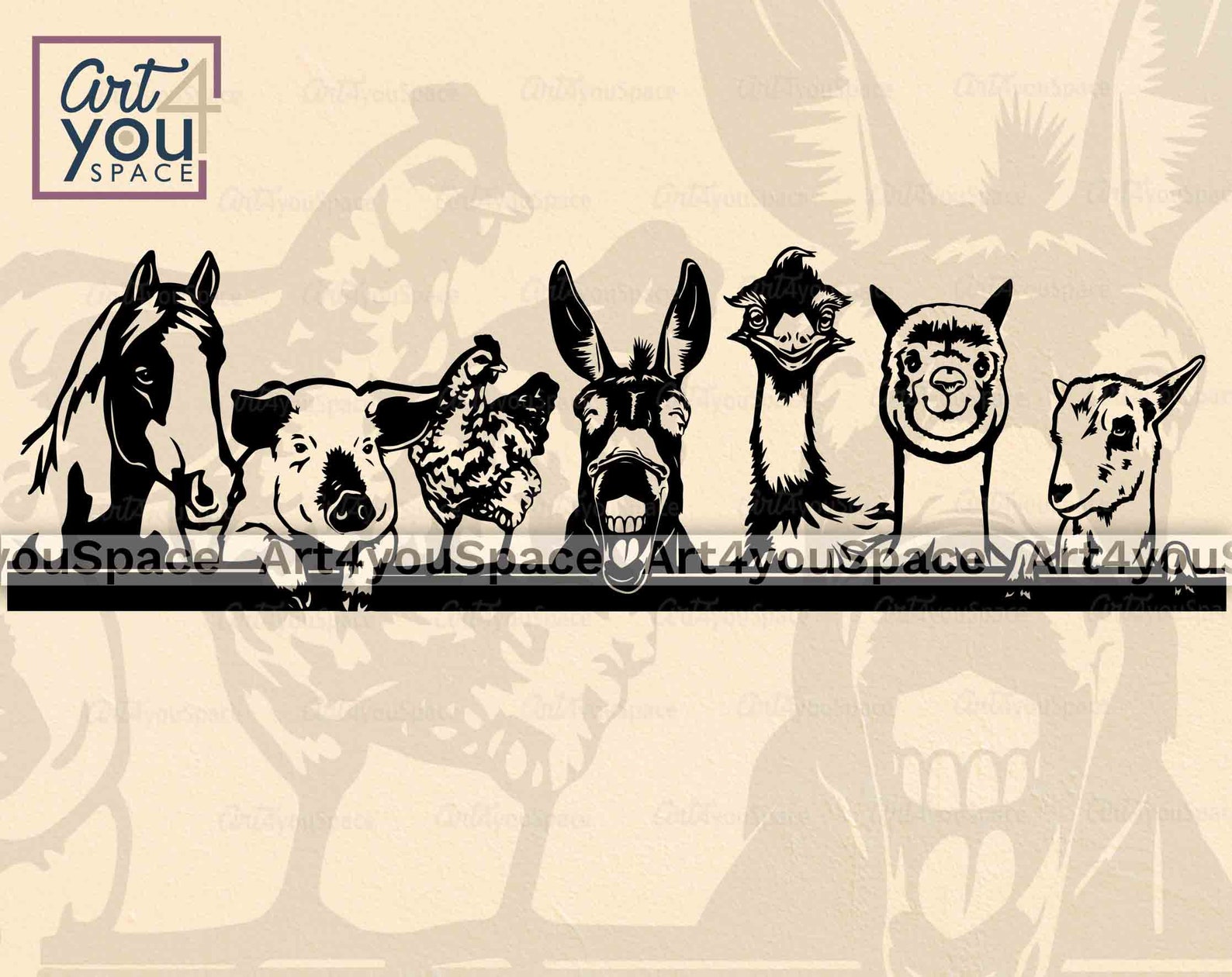 Farm Animals Clipart, Svg Files for Cricut, Pig Cow Emu Donkey Chicken ...