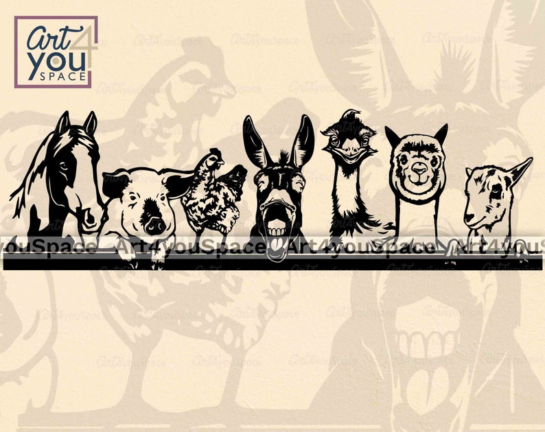 Farm Animals Clipart, Svg Files for Cricut, Pig Cow Emu Donkey Chicken ...