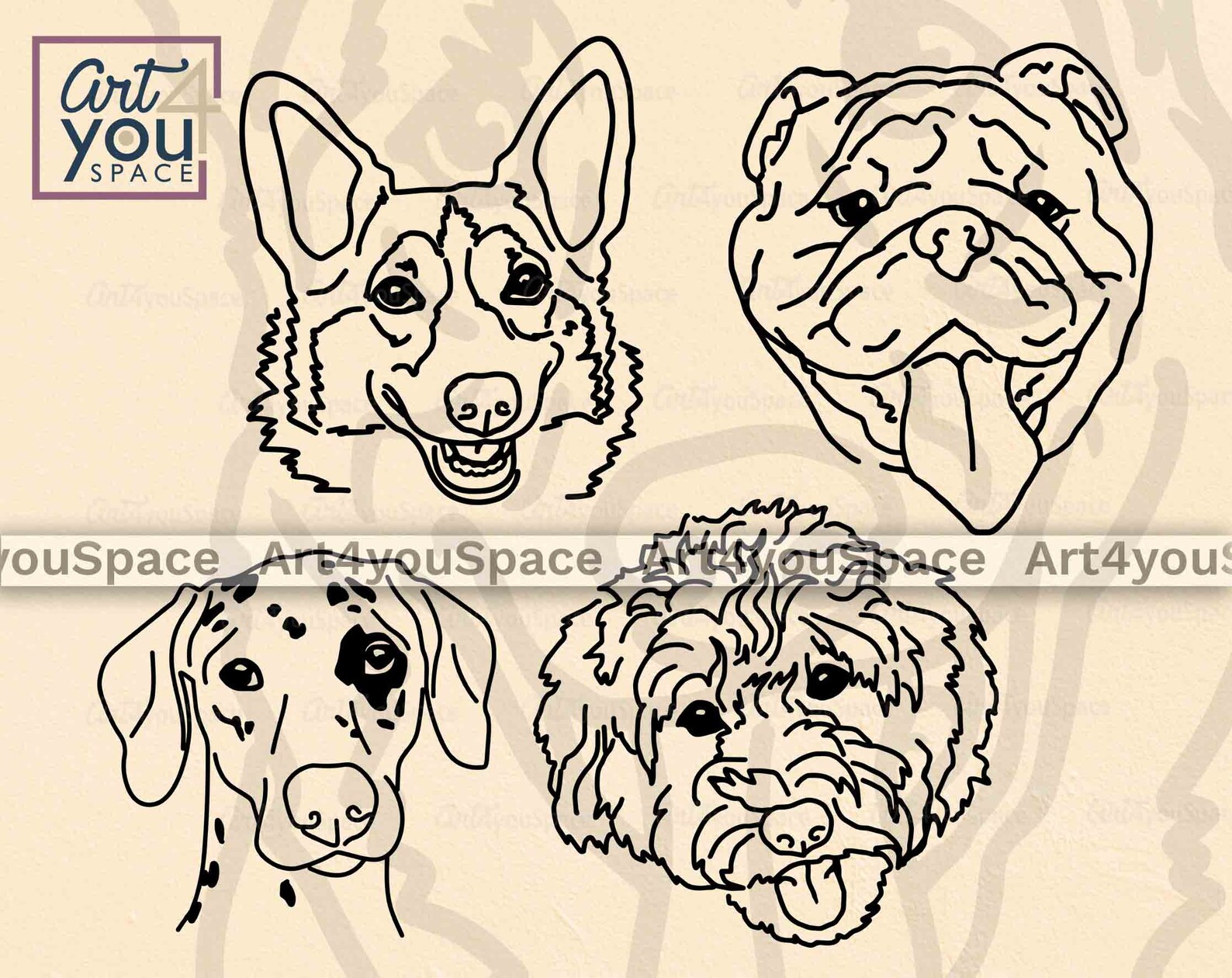 Dog Outline SVG Bundle Cricut Breed Clipart Png Face Sketch - Etsy