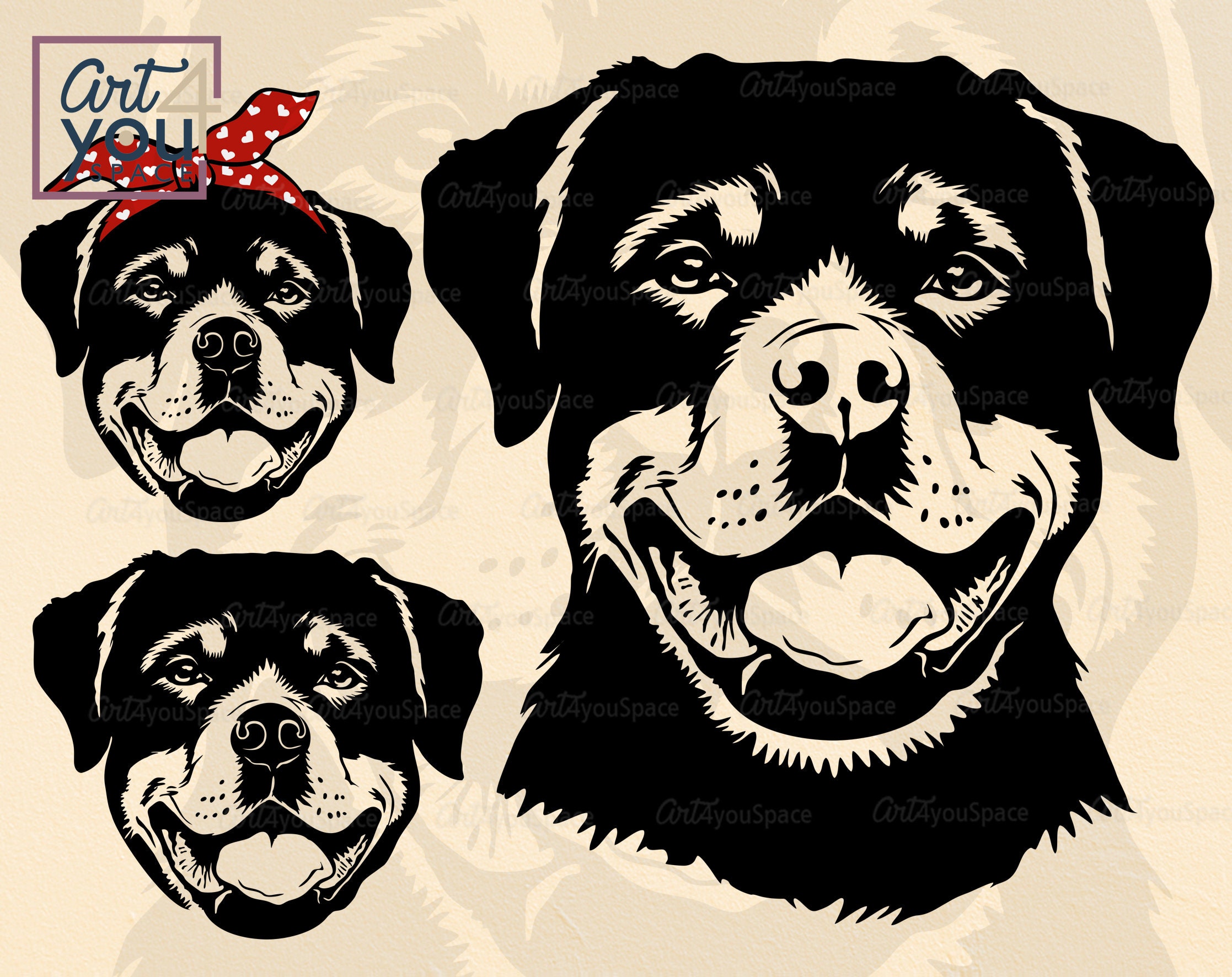 Rottweiler svg Dog svg Cricut Rott with bandana Vector | Etsy