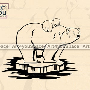 Polar Bear With Baby SVG, White Bear Vector, Save Sea Ice Clipart ...