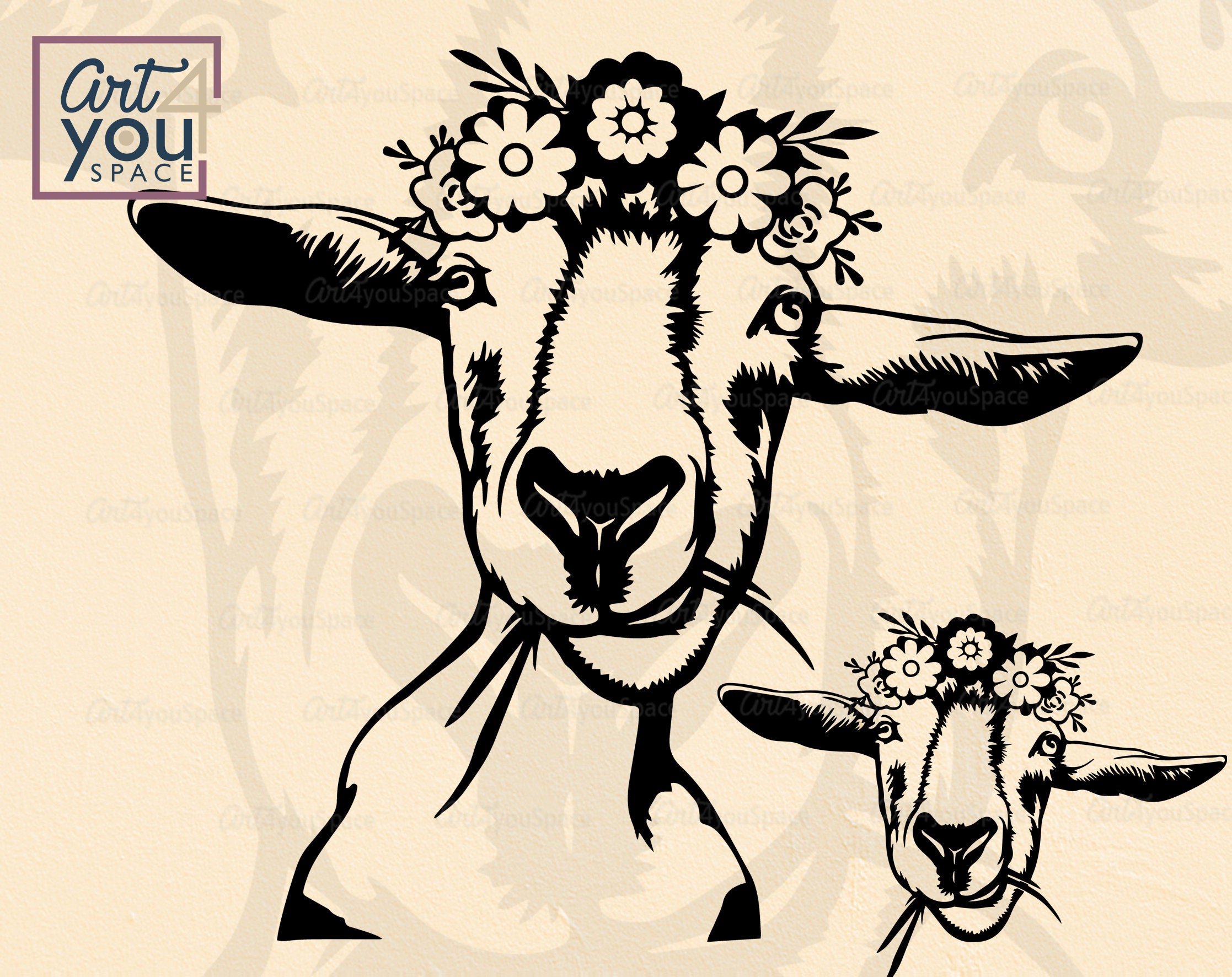 Goat Flower Wreath SVG Files Cricut Clipart Farm Animal Head - Etsy Canada