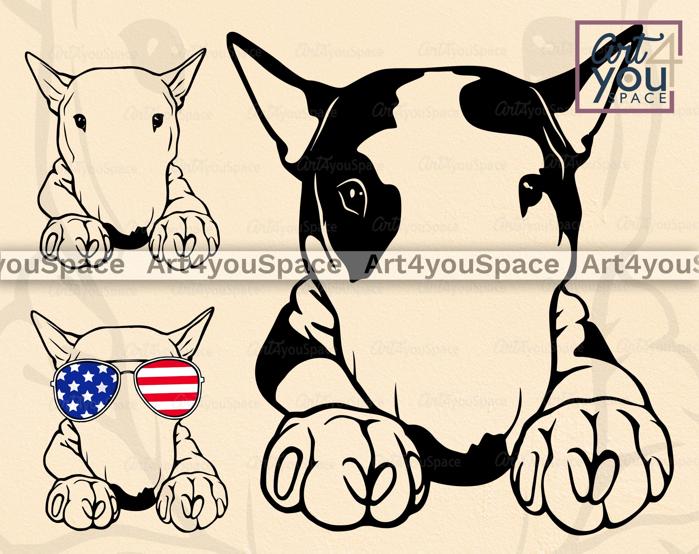 English Bull Terrier svg dog svg files for Cricut USA flag | Etsy