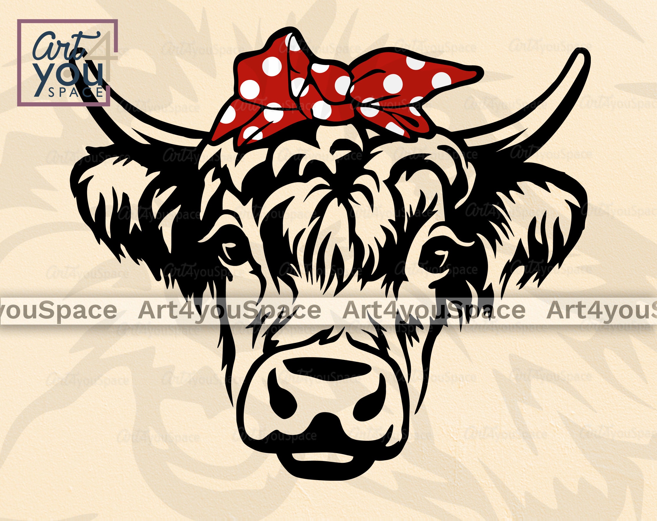 Highland Cow SVG File Cricut, Heifer Clipart, Farm Animal With Bandana ...