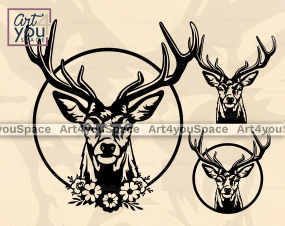 Stag Head Svg Files for Cricut Woodland Animal Head Flowers - Etsy New ...