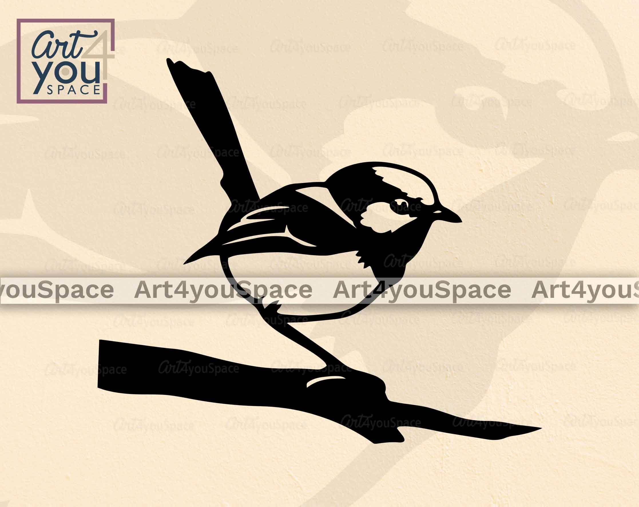 Blue Wren Svg Files for Cricut, Australian Bird on Branch Vector for ...