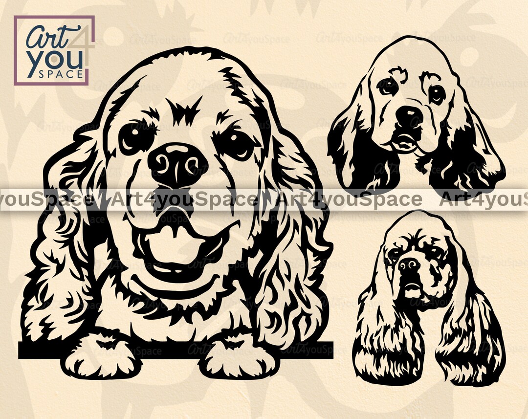 American Cocker Spaniel Svg, Dog Svg Files for Cricut, Pet Face Vector ...