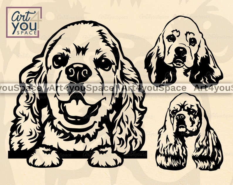 American Cocker Spaniel Svg, Dog Svg Files for Cricut, Pet Face Vector ...