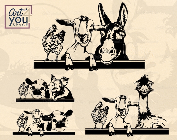 Farm Animals Clipart Svg Files for Cricut Pig Cow Emu Donkey | Etsy Canada