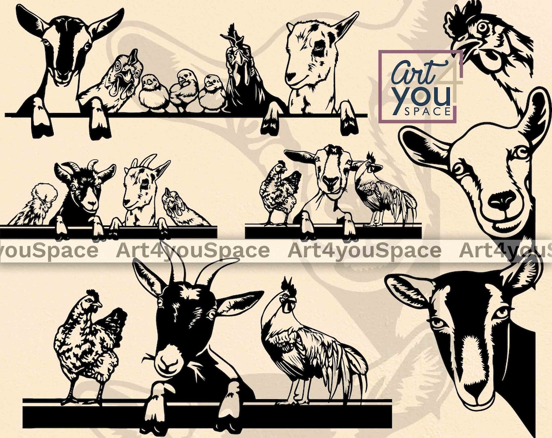 Goat Chicken Rooster Svg, Farm Life Scene Clipart, Peeking Animal Funny Shirt Design Download ...