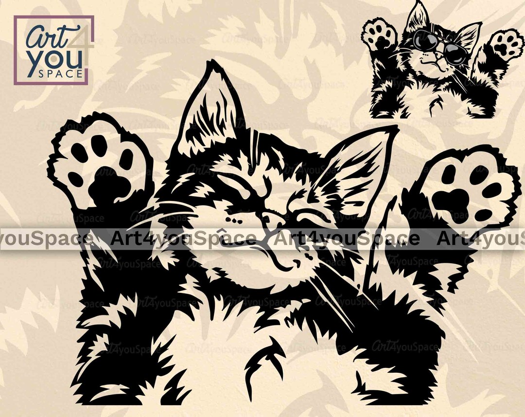 Kitten SVG Files for Cricut, Cute Tabby Cat Slipping Clipart, T Shirt ...