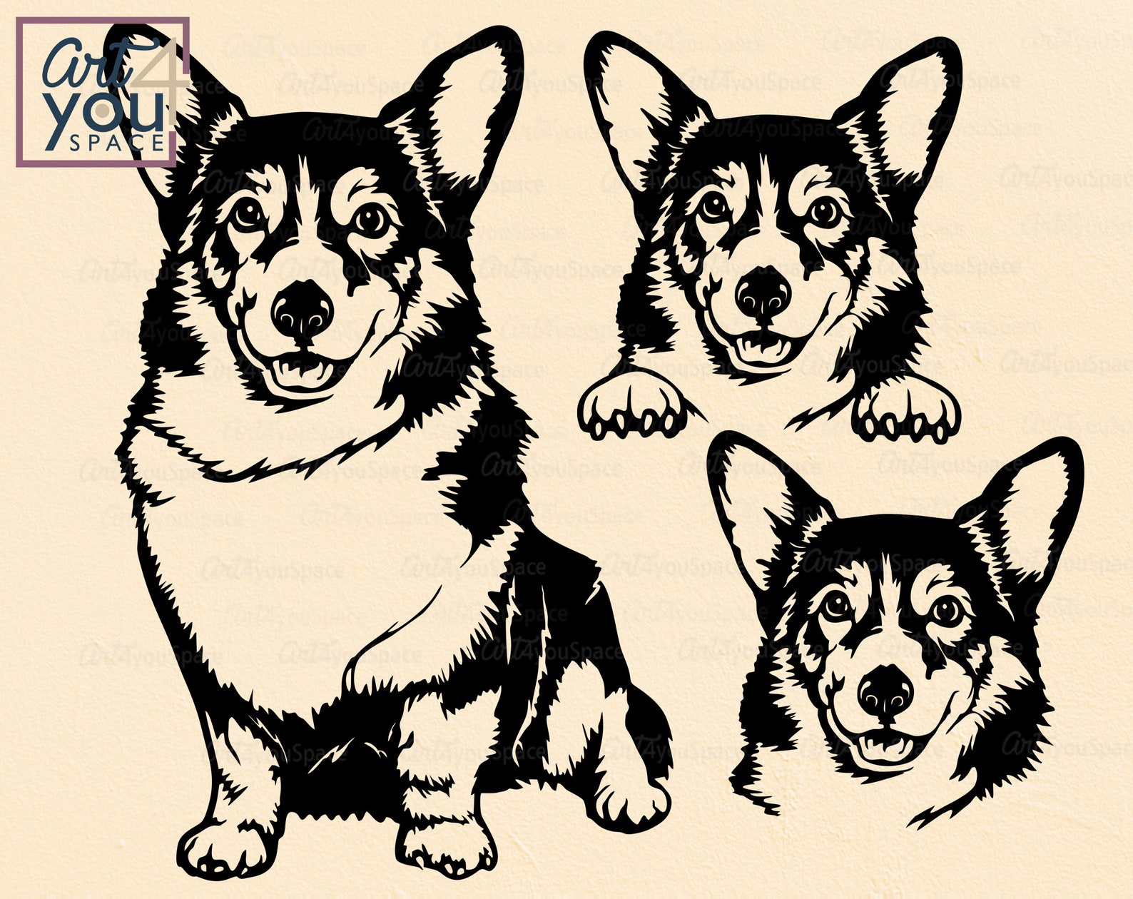 Corgi Svg Dog Svg Cute Corgi Dxf Face Head Body Peeking - Etsy