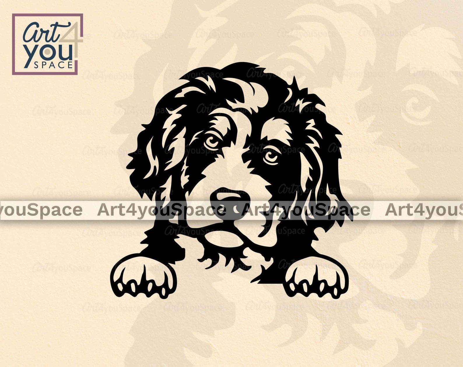 Bernedoodle Dog Svg Files for Cricut, Doodle Face Clipart, Peeking Head ...