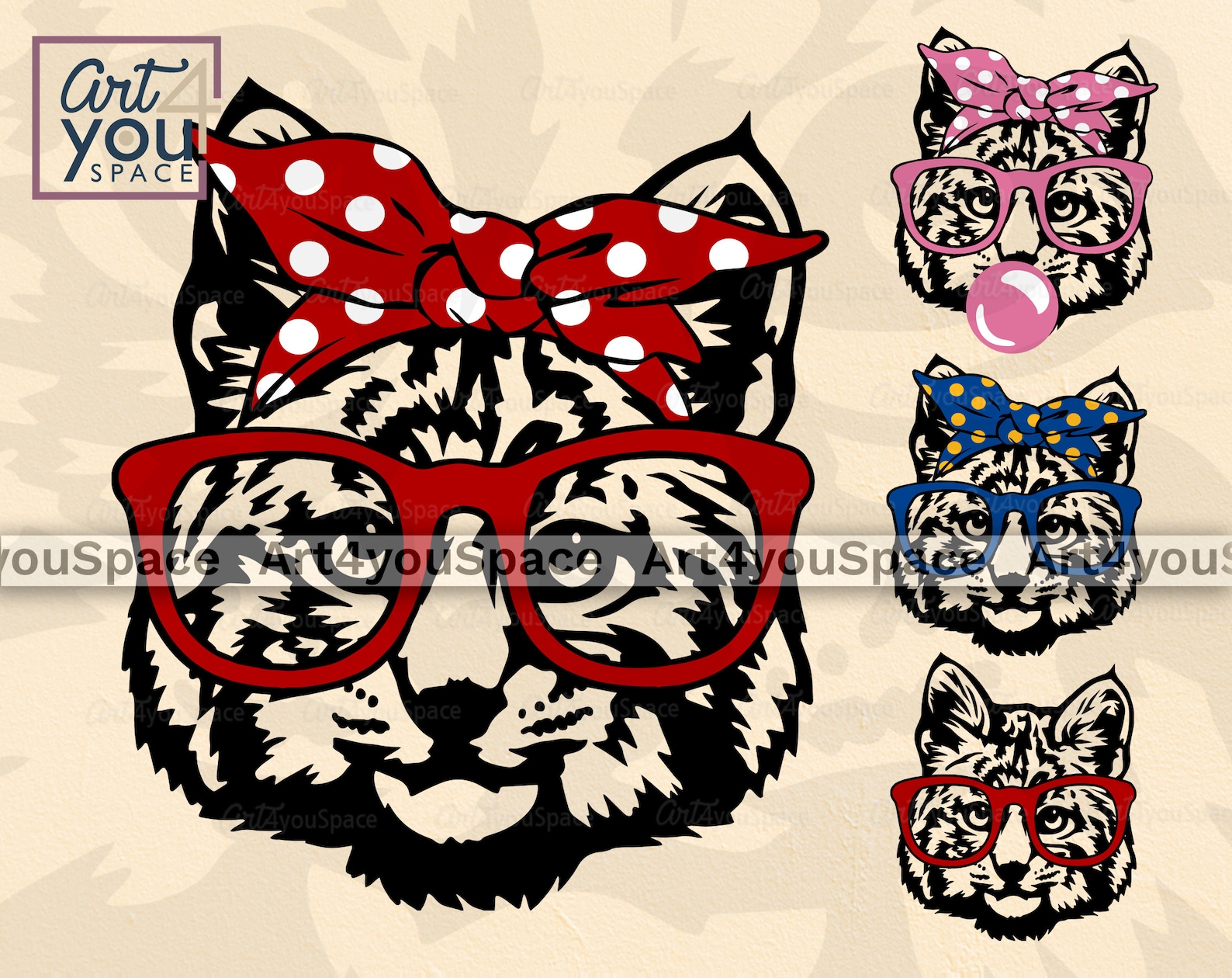 Bobcat SVG Cricut, Cute Wild Animal Bandana Glasses, Wildlife Clipart ...