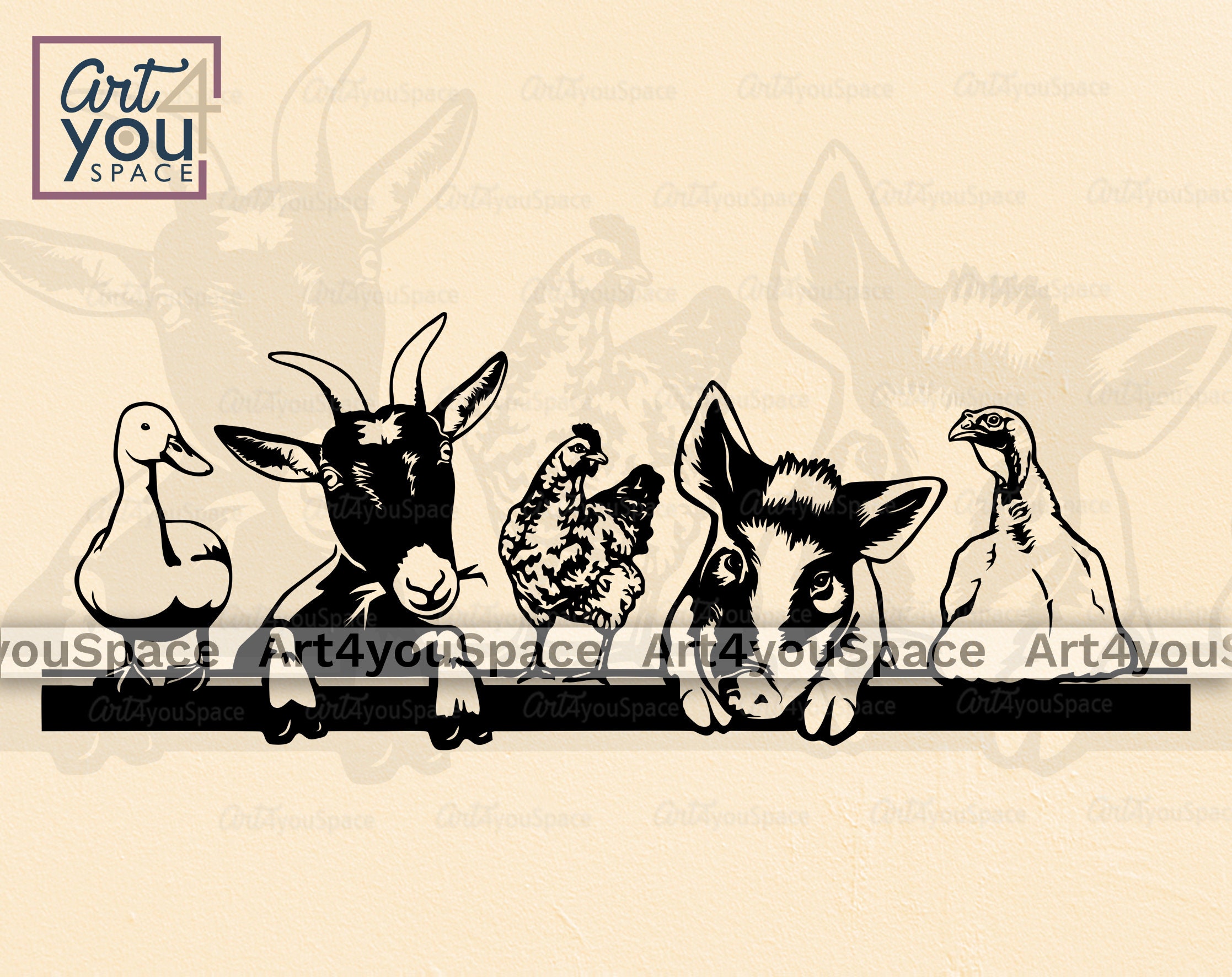 Farm Animals Clipart, Svg Files for Cricut, Pig Sheep Donkey Chicken ...