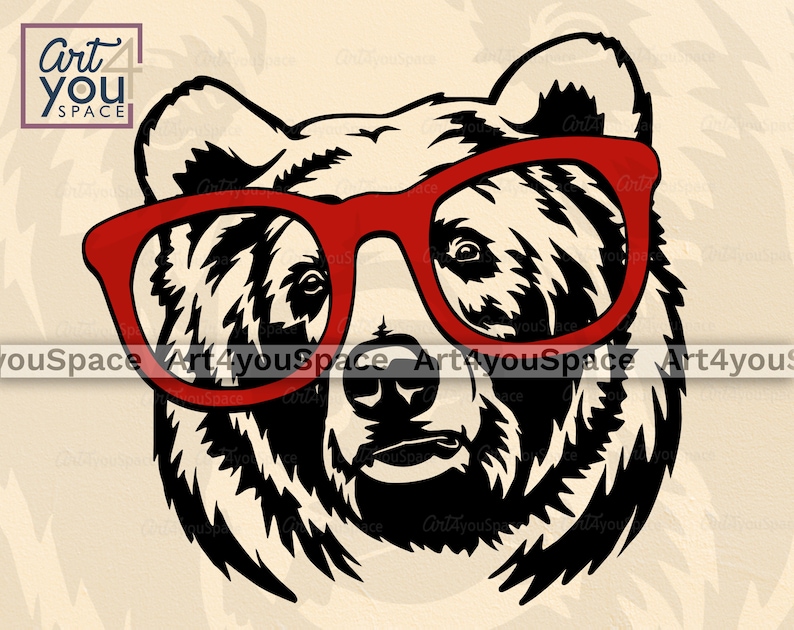 Grizzly Bear SVG files Cricut bear head Bandana glasses | Etsy