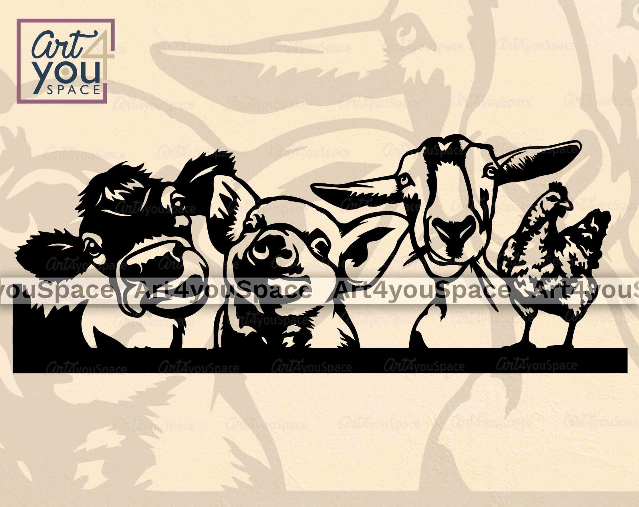 Cow Pig Goat Chicken Dxf Files for Laser, Funny Farm Animals Png ...
