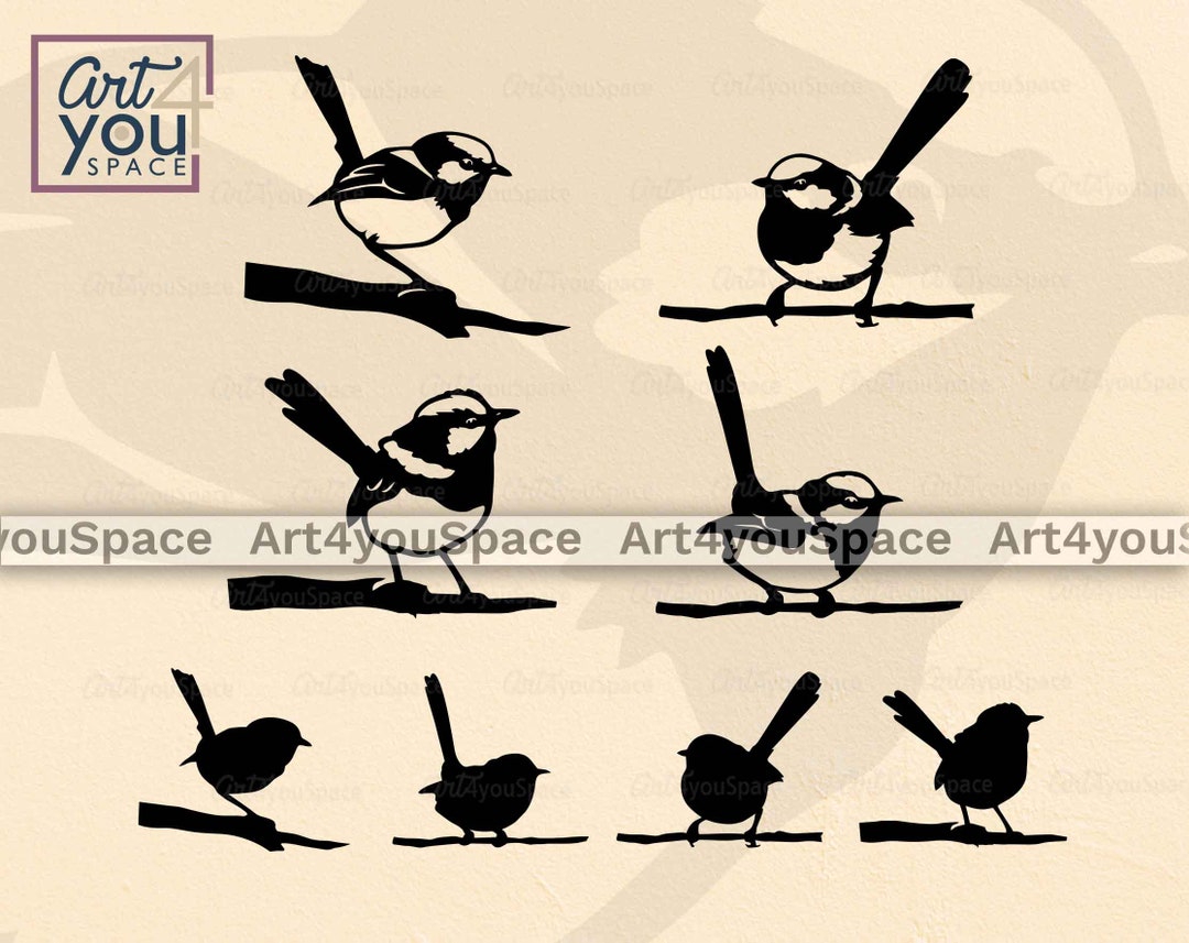 Blue Wren Svg Files for Cricut, Australian Bird on Branch Vector for ...
