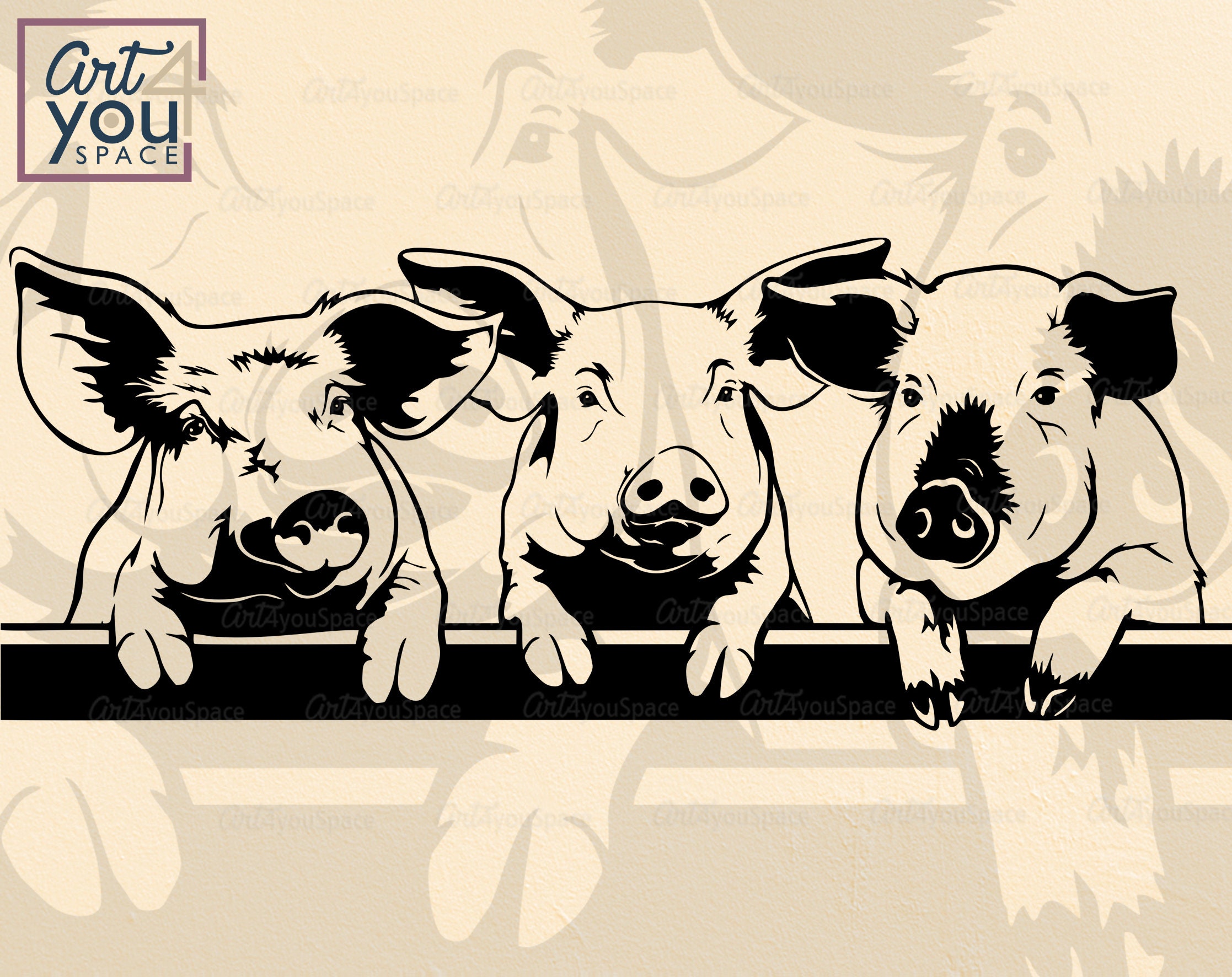 Funny Pigs Svg Peeking Farm Animals Cricut Clipart Swine - Etsy