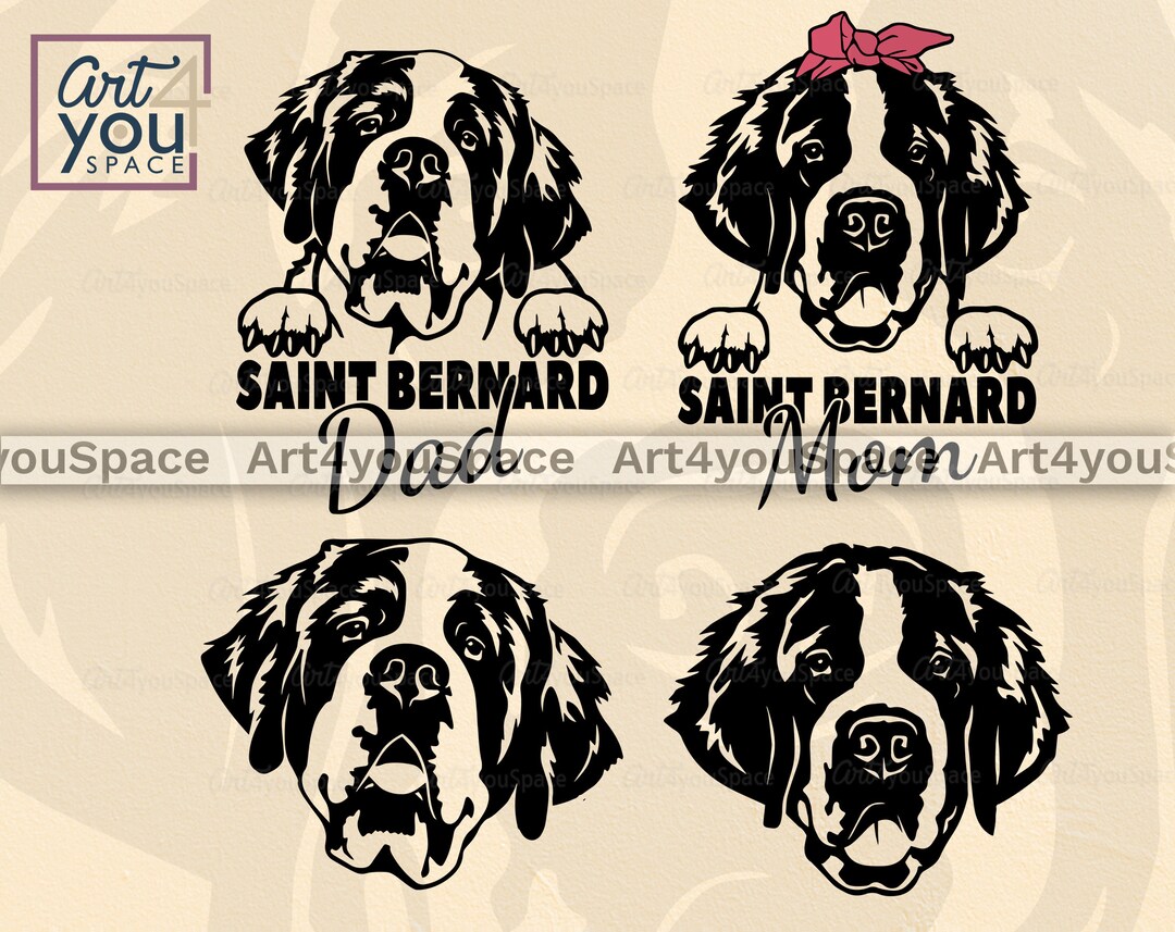 Saint Bernard Dog Svg File for Cricut, Mom Dad Pet Face Bandana Vector ...