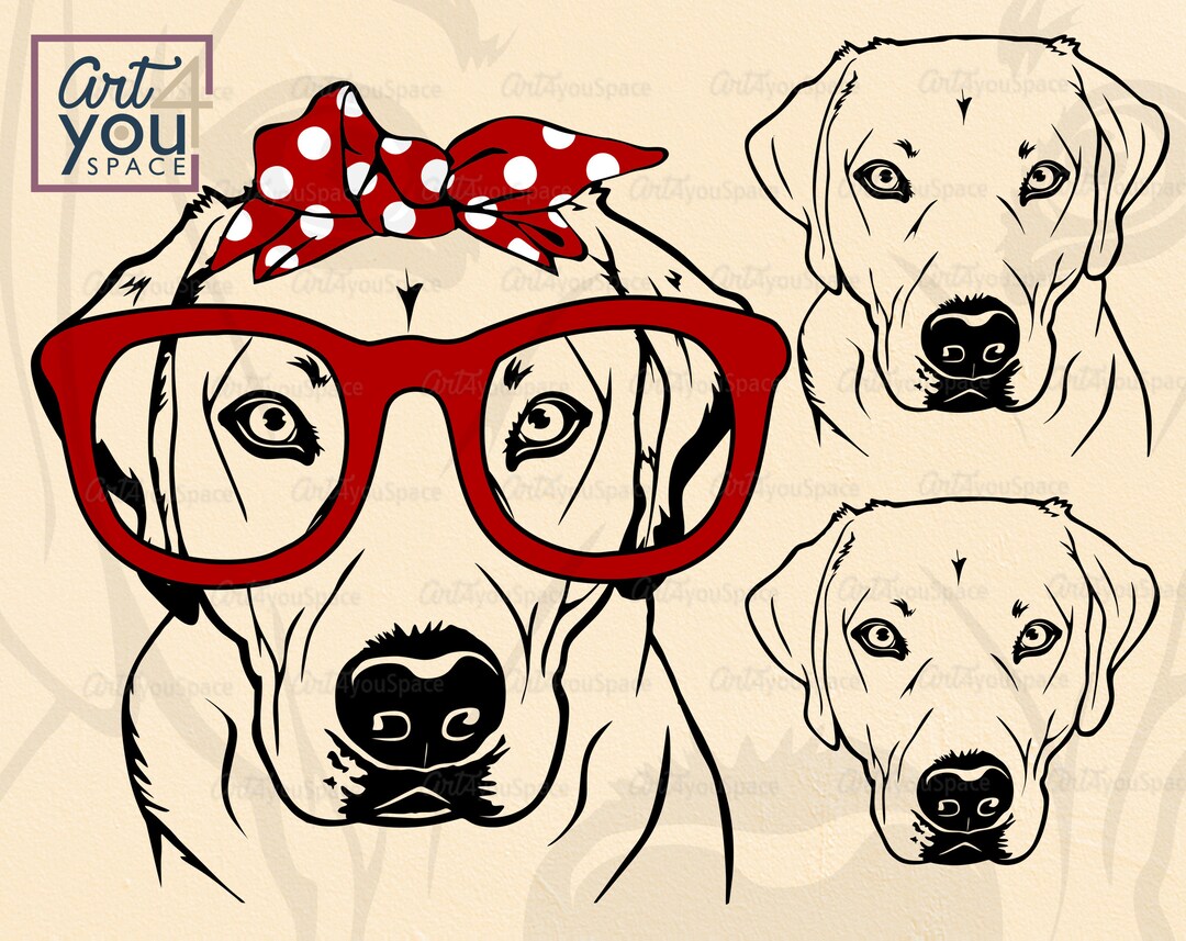 Labrador Svg, Dog SVG Files for Cricut, Bandana Glasses Face, Vector ...