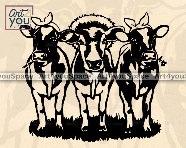 Three Cows SVG Files for Cricut, Heifer Png, Farm Animal Clipart ...