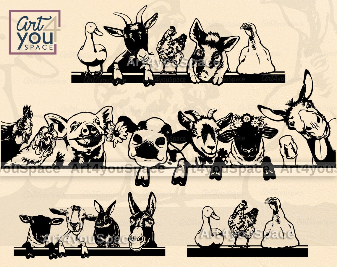 Farm Animals Clipart Svg Files for Cricut Pig Sheep Donkey | Etsy Australia