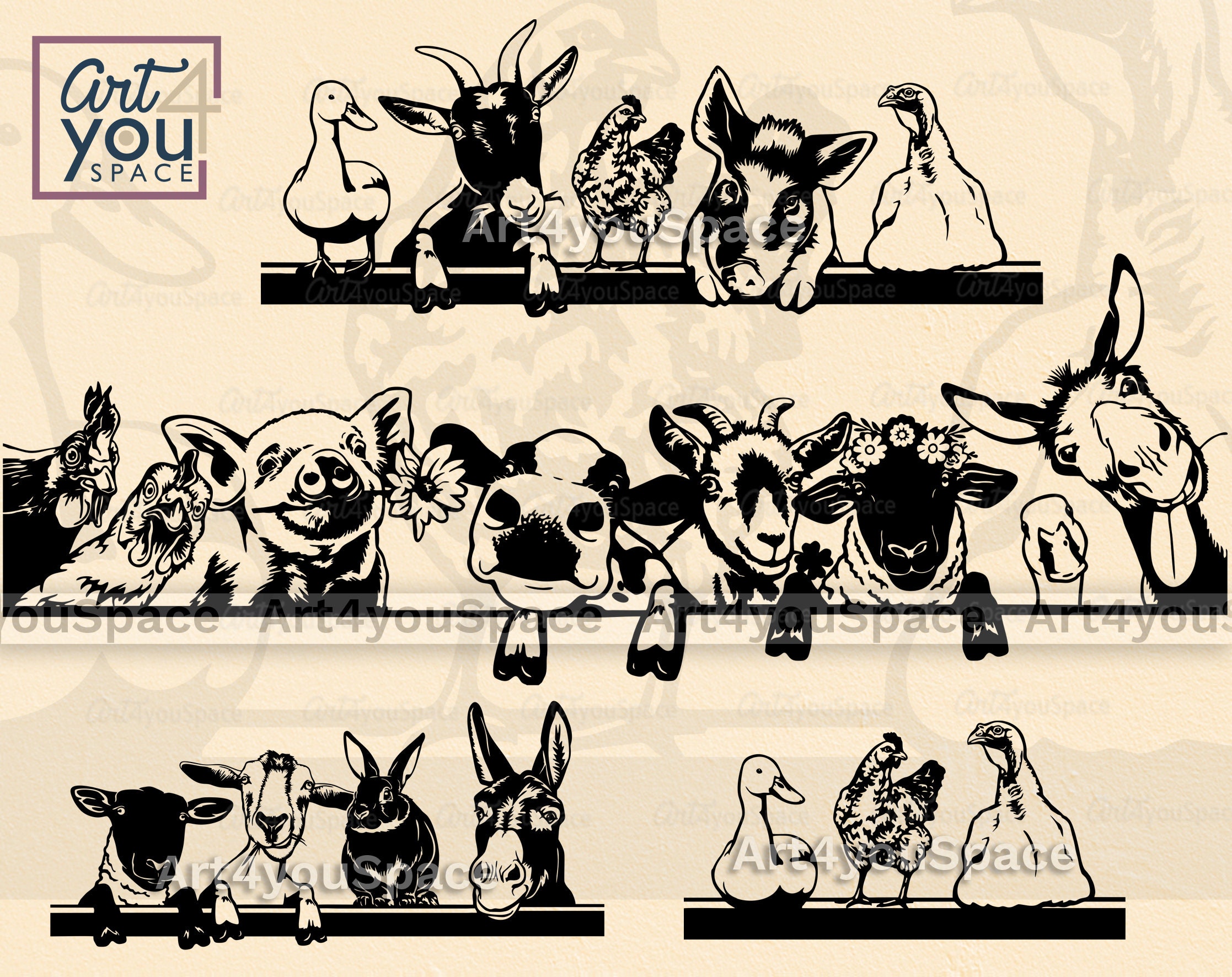 Farm Animals Clipart Svg Files for Cricut Pig Sheep Donkey - Etsy Australia