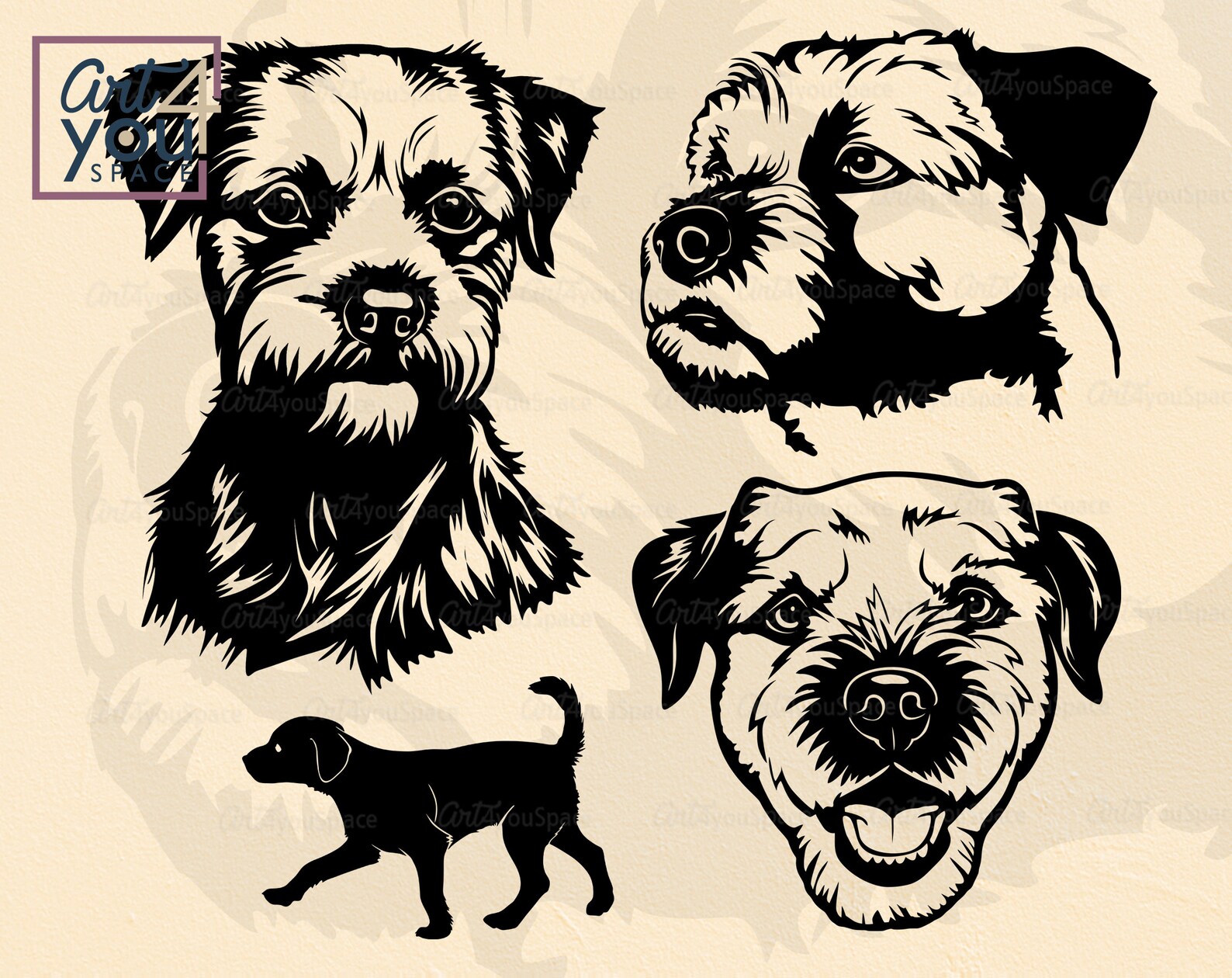 Border Terrier Dog Svg Files for Cricut, Face Head Vector Image ...