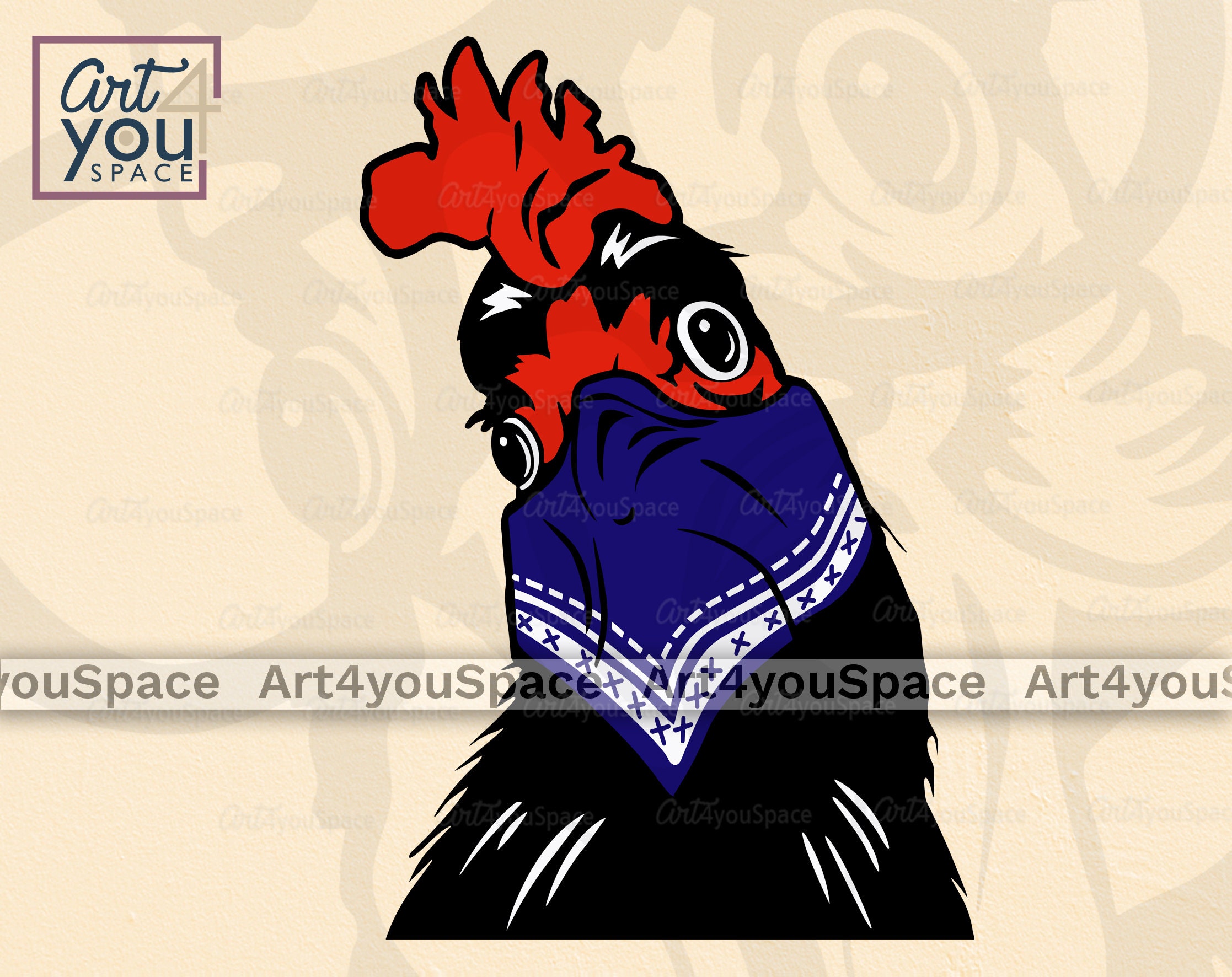 Rooster With Bandana Svg Files for Cricut, Clipart Farm Animal, Chiken ...