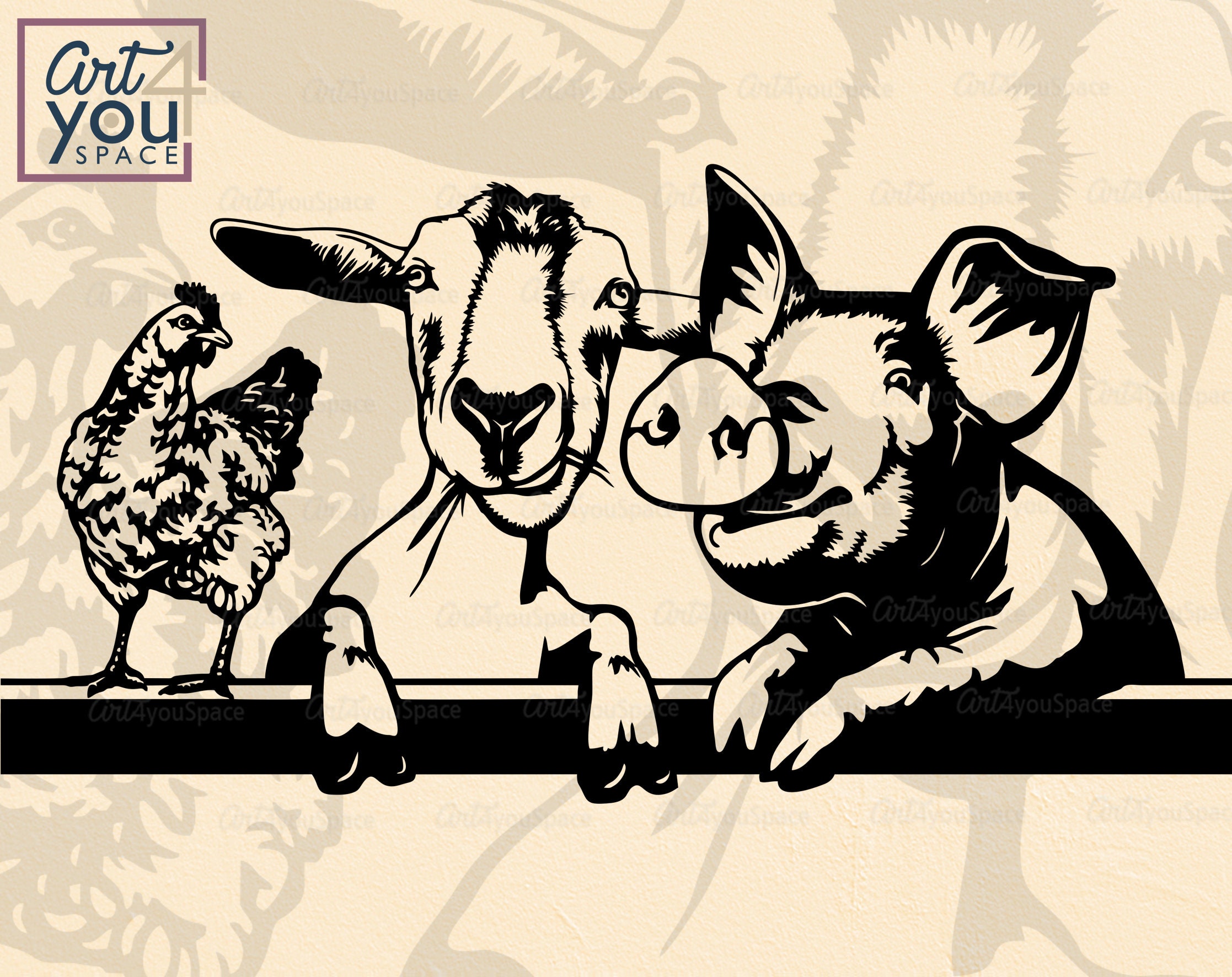 Farm Animals Svg Chicken Pig Goat Peeking Download - Etsy