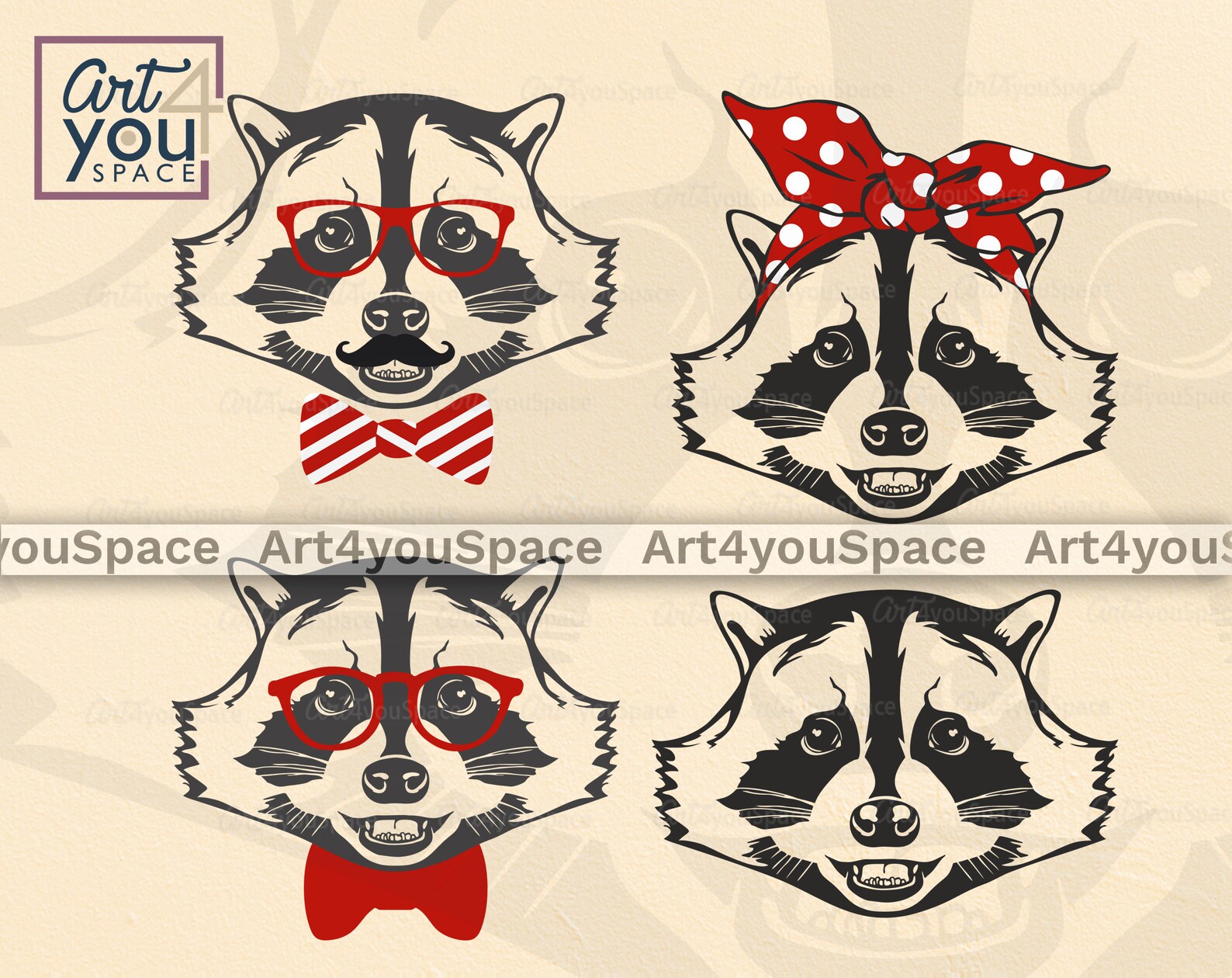 Raccoon Svg Racoon Face Head With Bandana Glasses Cute - Etsy