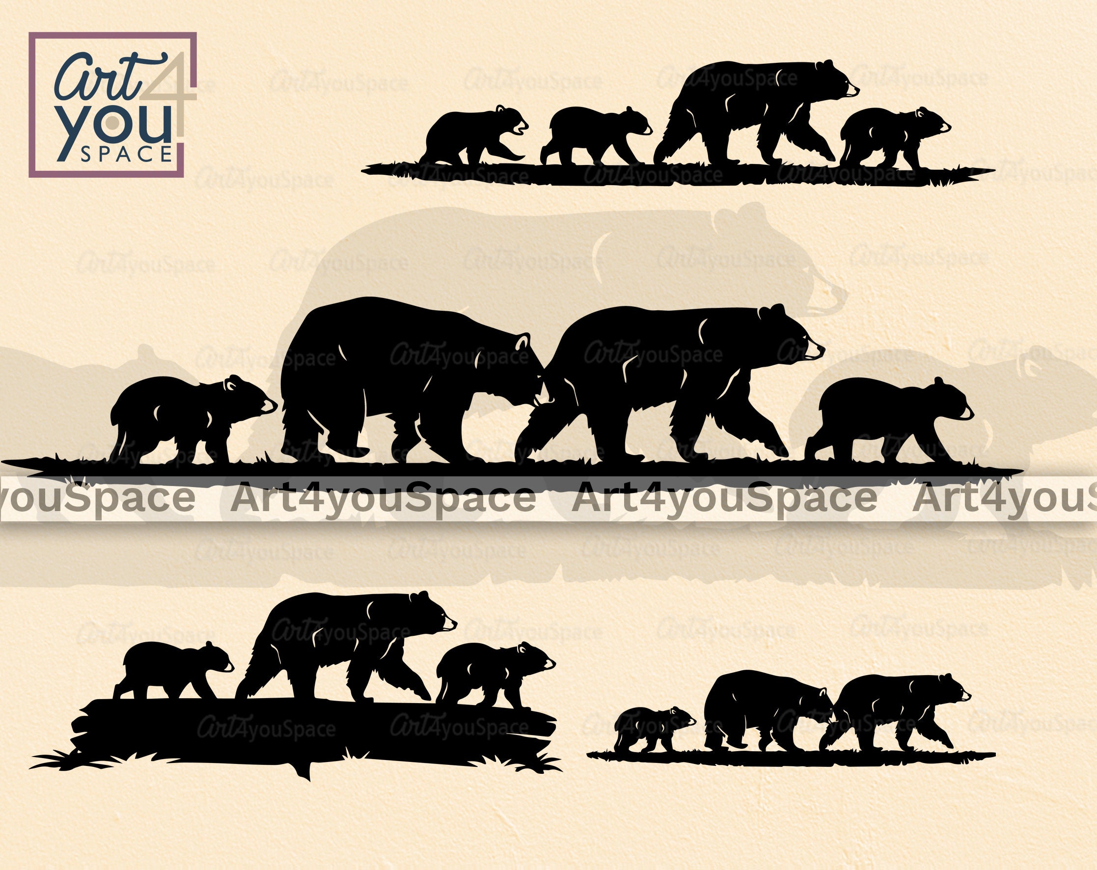 Bear Family SVG Files Cricut Black Bear Vector Cute Woodland - Etsy Canada