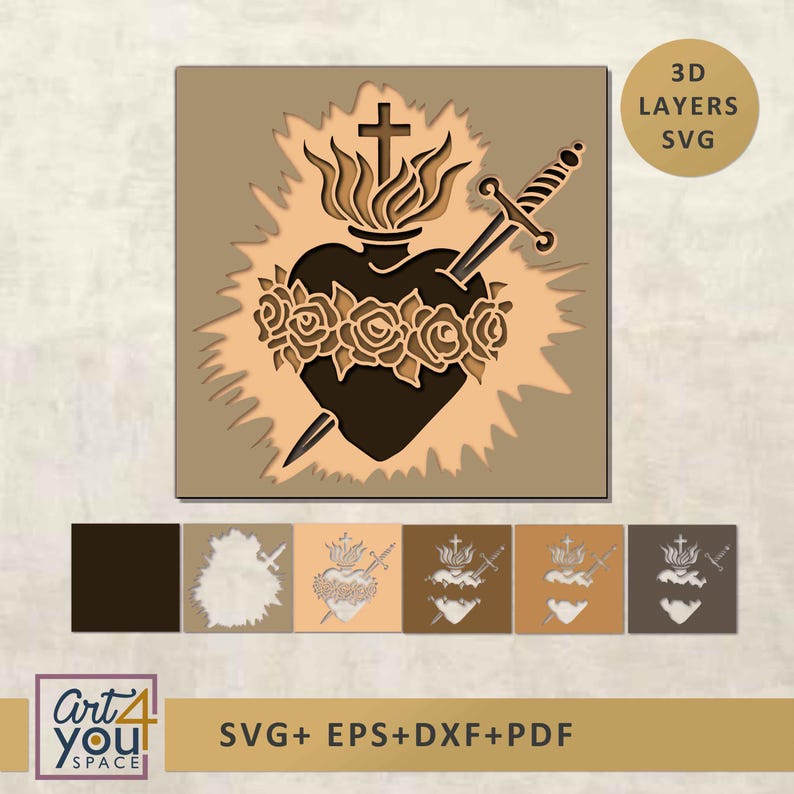Immaculate Heart of Mary / Multilayer SVG / Catholic Laser Cut Projects ...