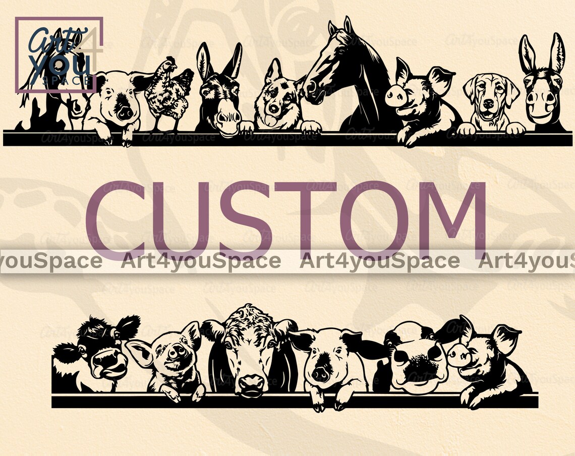 Custom Svg File for Cricut Farm Animals in Line Vector - Etsy