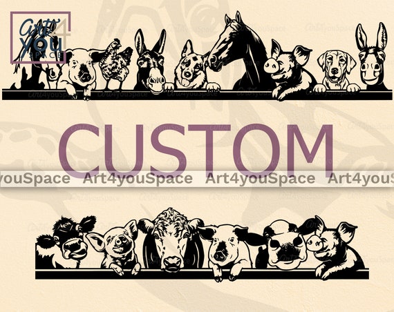 Custom Svg File for Cricut Farm Animals in Line Vector - Etsy
