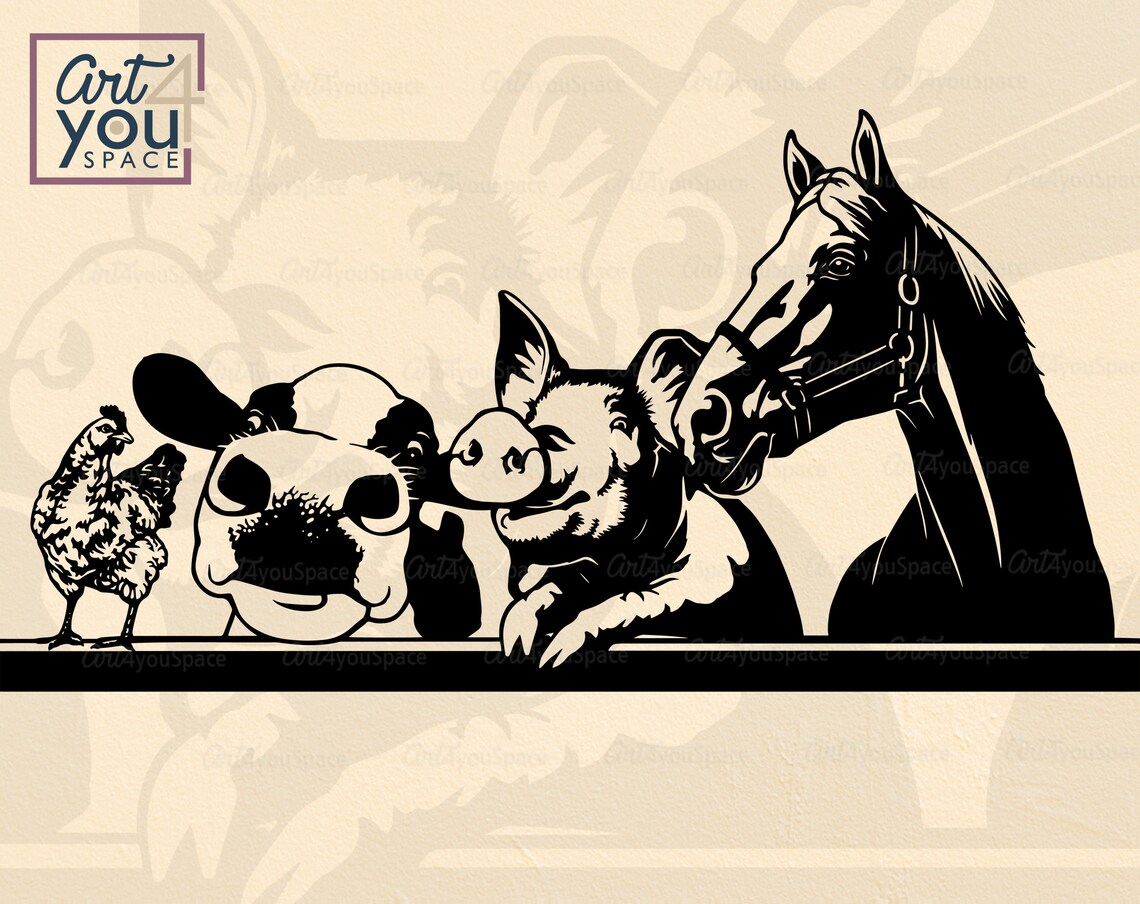 Animales de granja svg Pollo cerdo vaca caballo Cabra Peeking - Etsy México