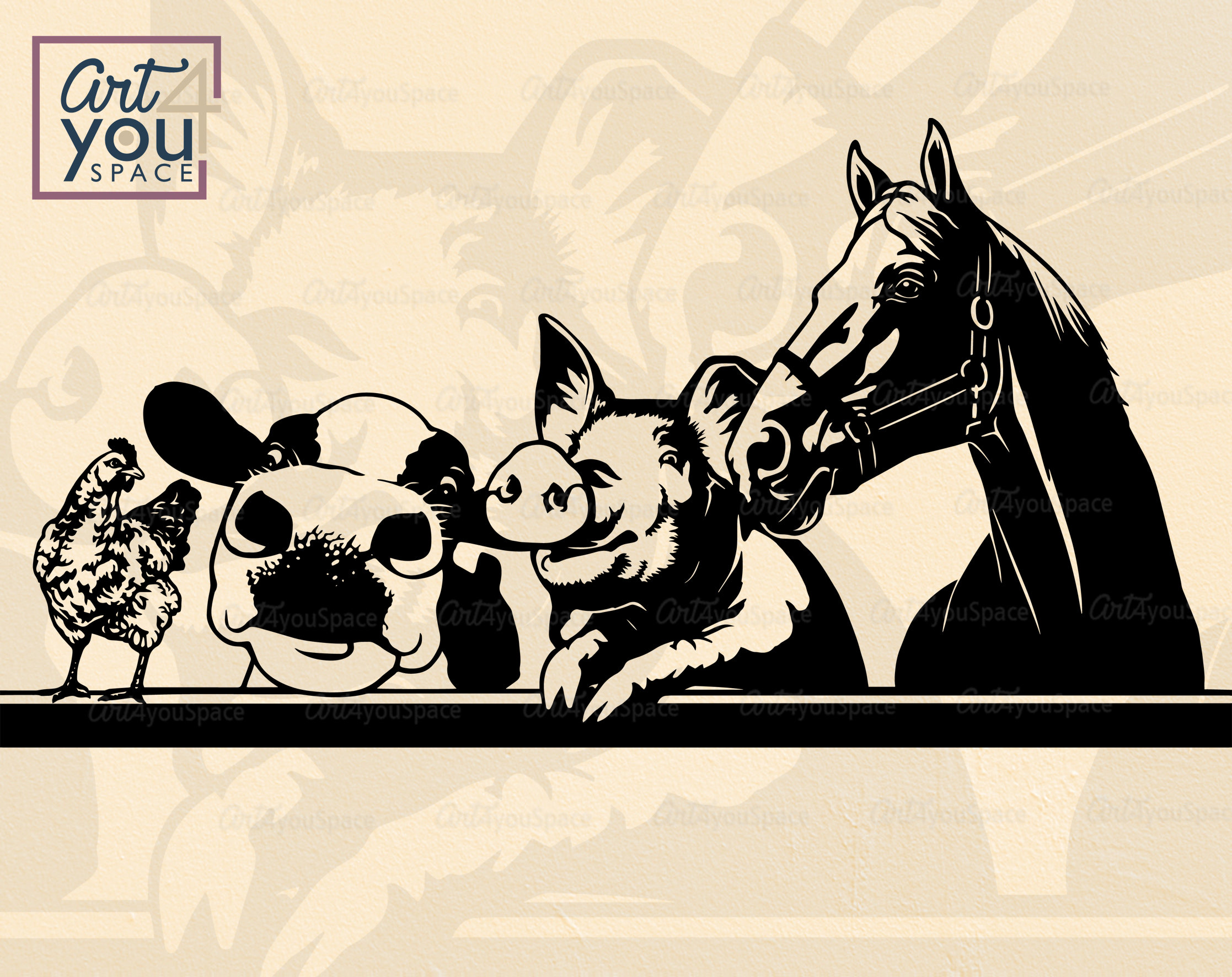 Farm animals svg Chicken pig cow horse Peeking Clipart | Etsy
