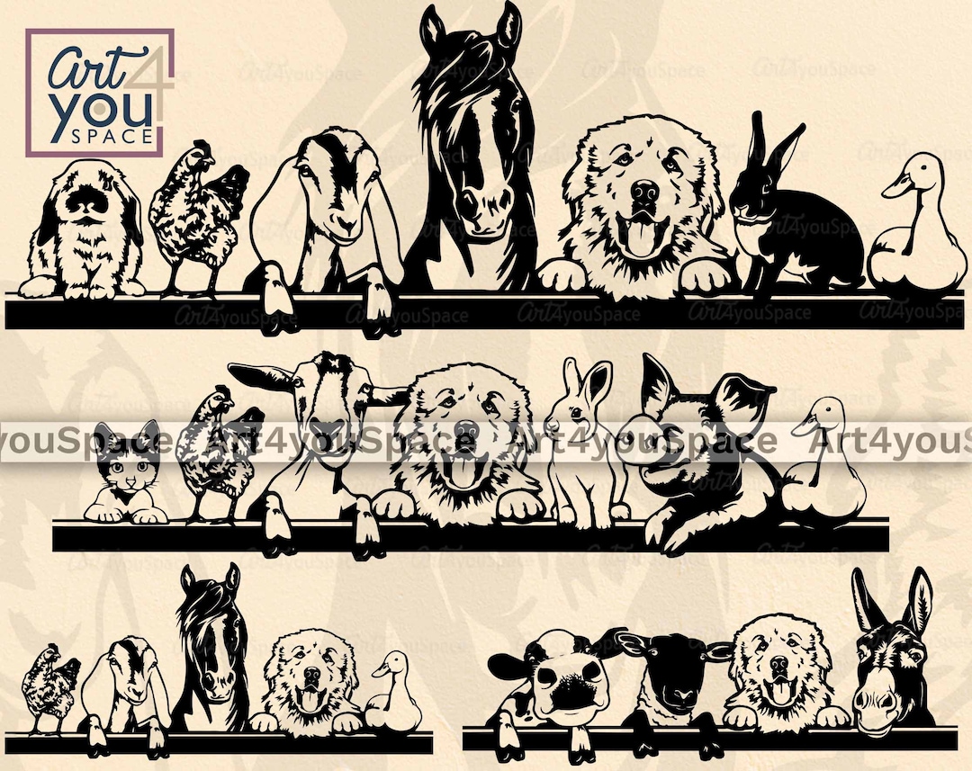 Farm Animals Clipart, SVG Files, Chicken Goat Rabbit Pig Great Pyrenees ...