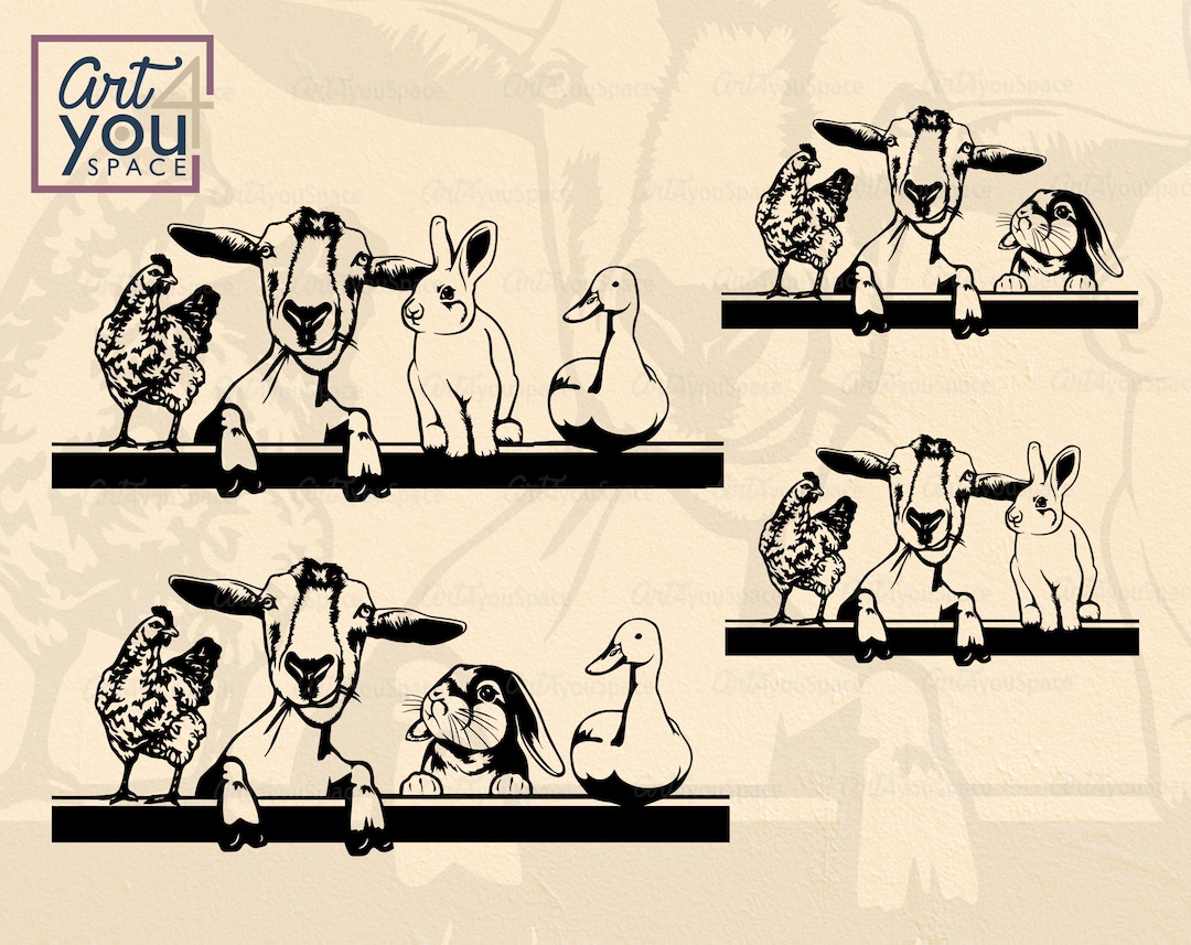 Farm Animals Clipart, Svg Files for Cricut, Chicken Goat Rabbit Duck ...