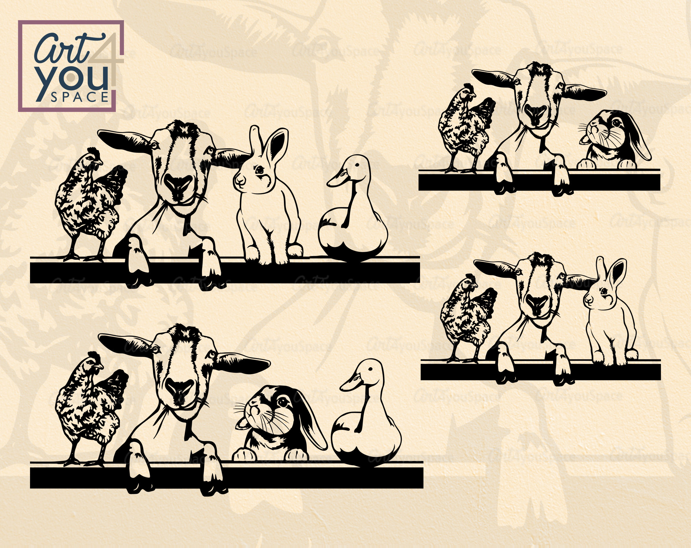 Farm animals clipart svg files for Cricut Chicken Goat | Etsy