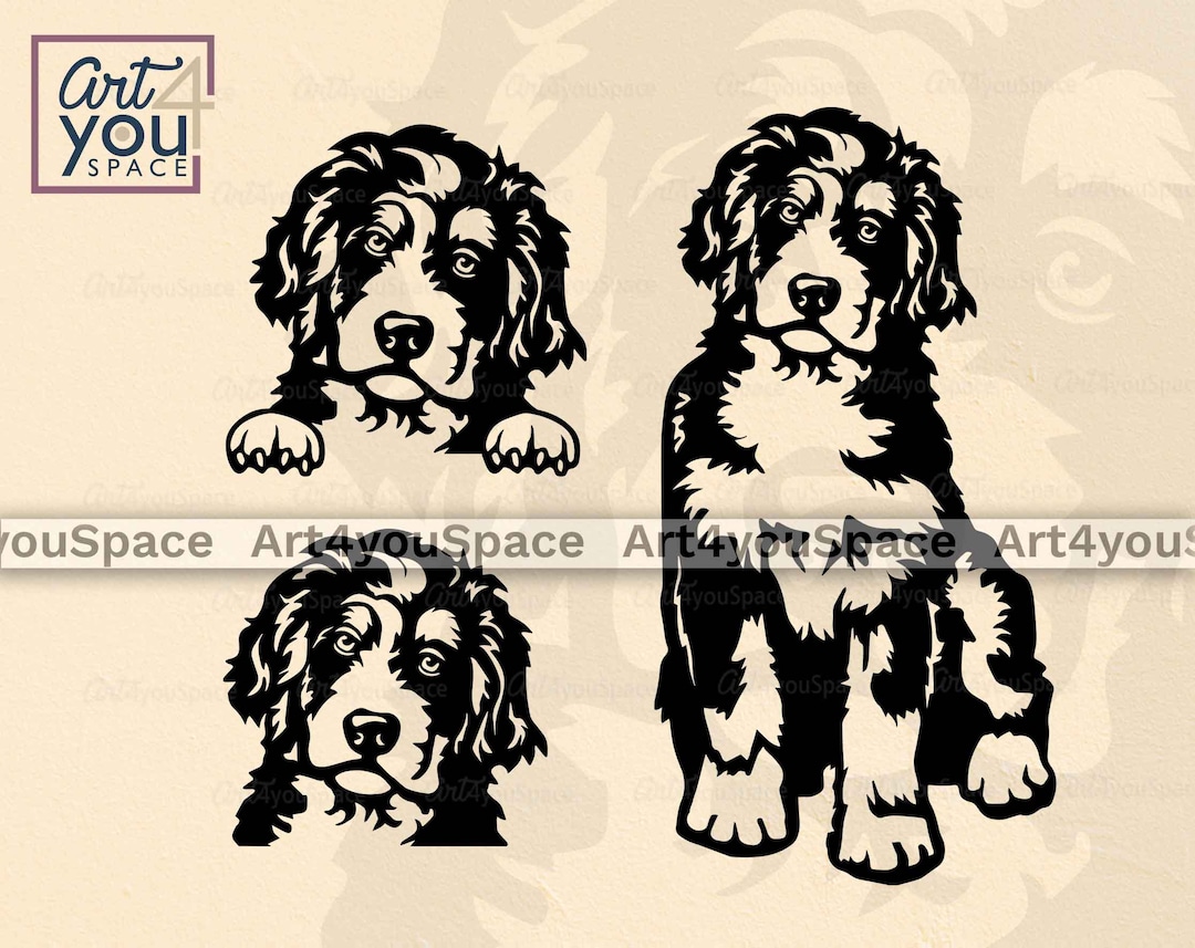 Bernedoodle Dog Svg Files for Cricut, Doodle Face Clipart, Peeking Head ...