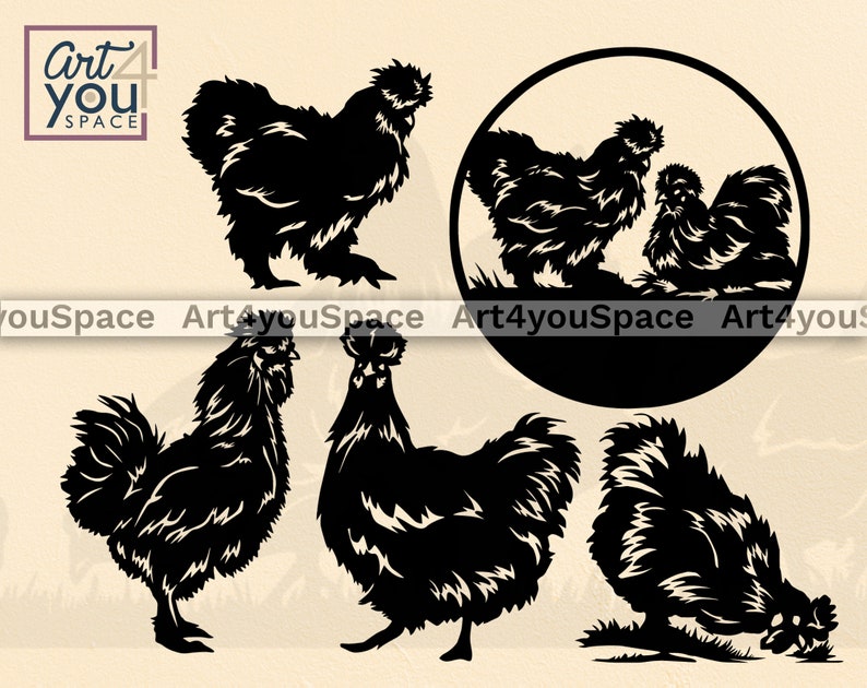 Silkie Chicken, Rooster Vector, CNC Plasma Dxf Files, Chicken Laser Cut ...